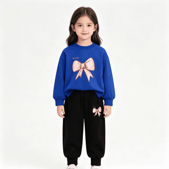 BCSIOAOI Girls 2 Piece,Bow Print Crew Neck Sweatshirt and Elastic ...