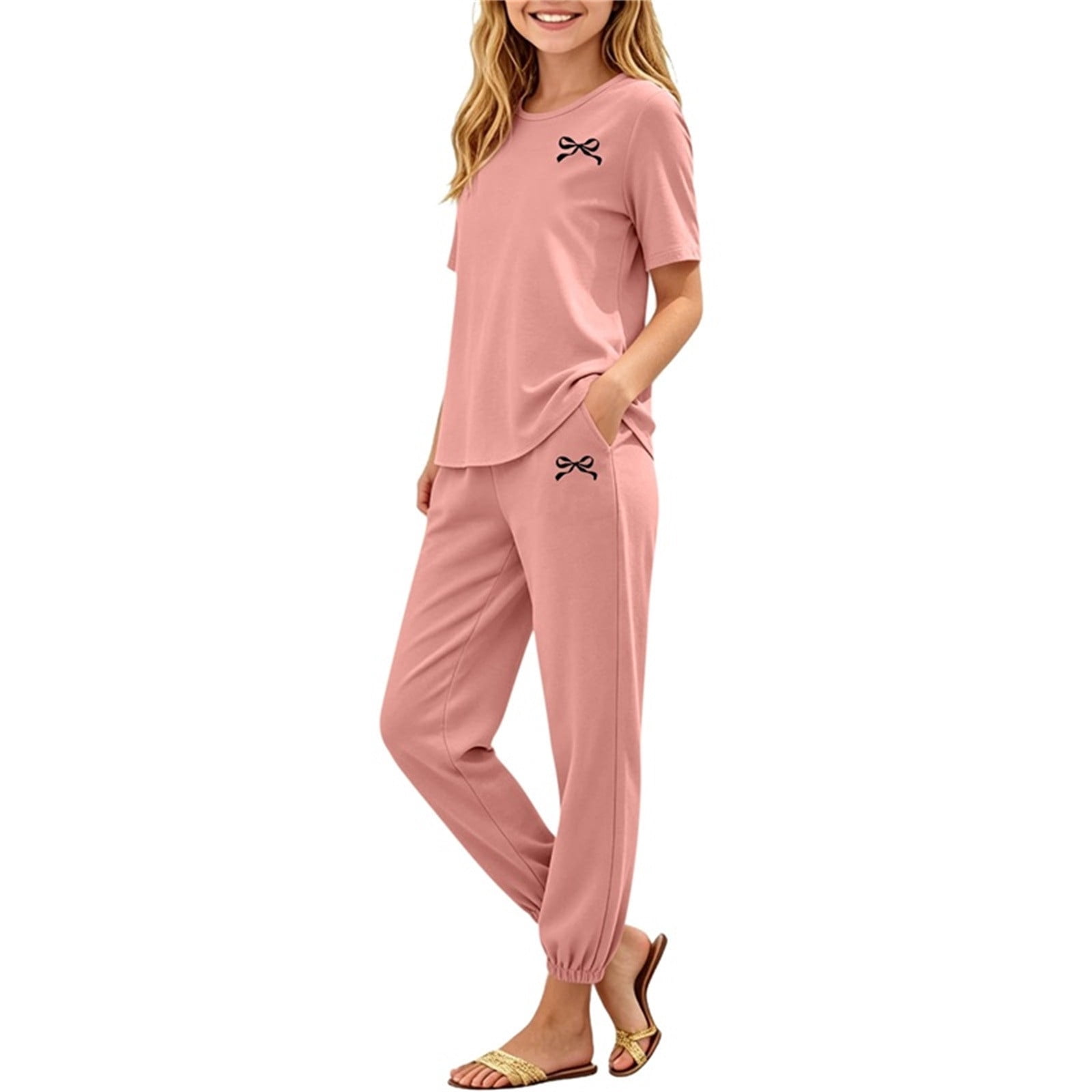 BCSIOAOI Girls 2 Piece,Bow Print Short Sleeve Top and Jogger Pants ...