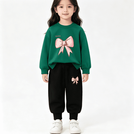 BCSIOAOI Girls 2 Piece Set,Bow Print Crew Neck Sweatshirt and Elastic ...