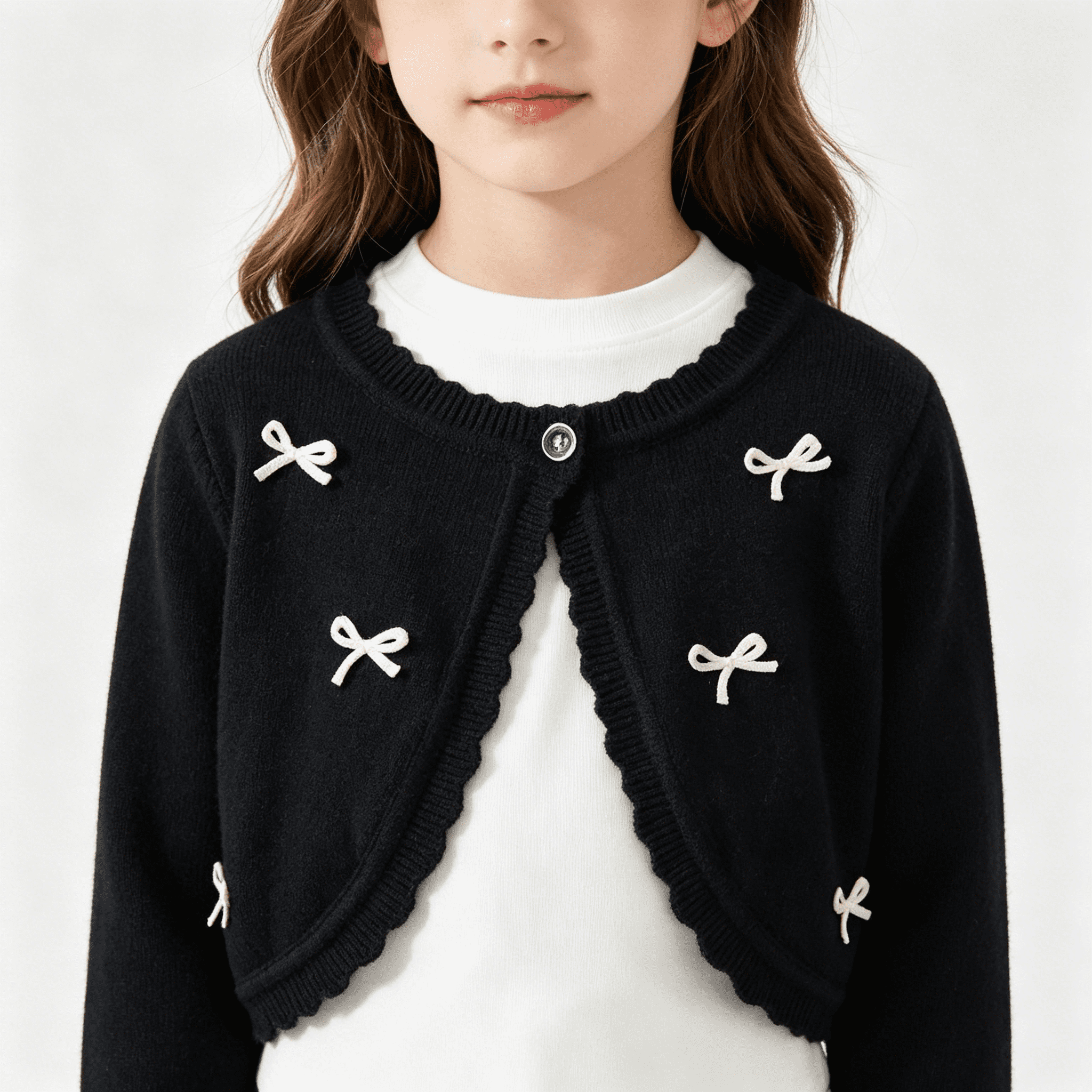 BCSIOAOI Girls Coat,Single Button Bow Applique Long Sleeve Knit Cropped ...