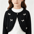 BCSIOAOI Girls Coat,Single Button Bow Applique Long Sleeve Knit Cropped ...