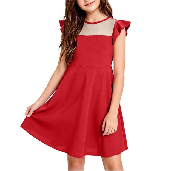 BCSIOAOI Girls Flutter Sleeve Dress,Sheer Mesh Ruffle Sleeve A-Line ...