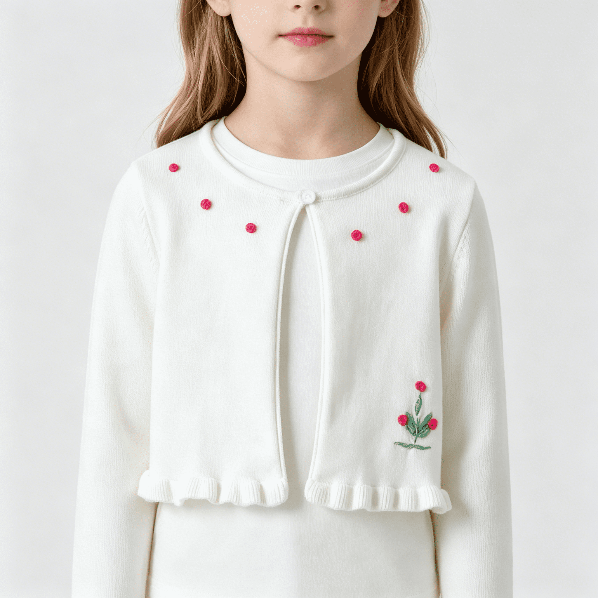 BCSIOAOI Girls Jacket,Cropped Floral Embroidery Ruffled Cuff Knit Shrug ...