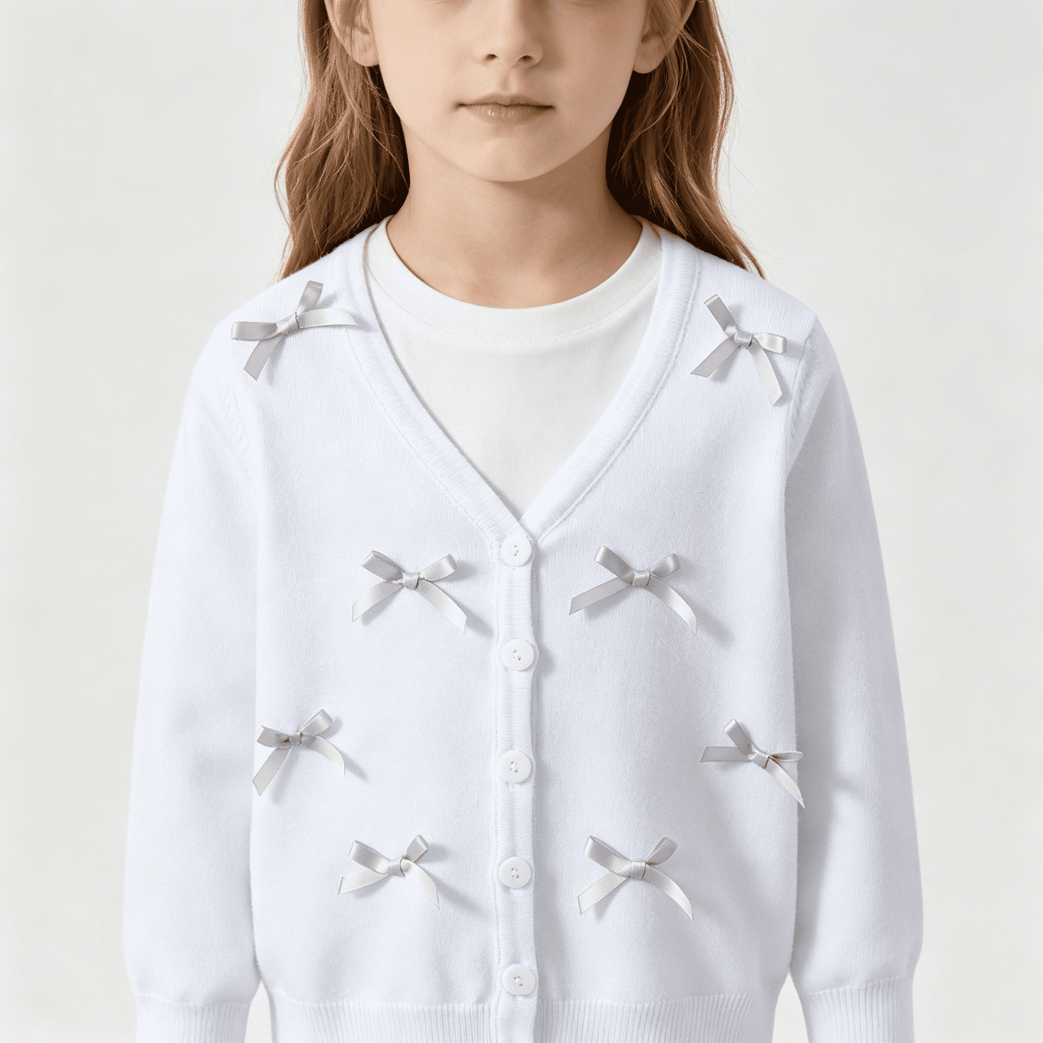BCSIOAOI Girls Jacket,V-Neck Button Front Bow Decor Long Sleeve Ribbed ...