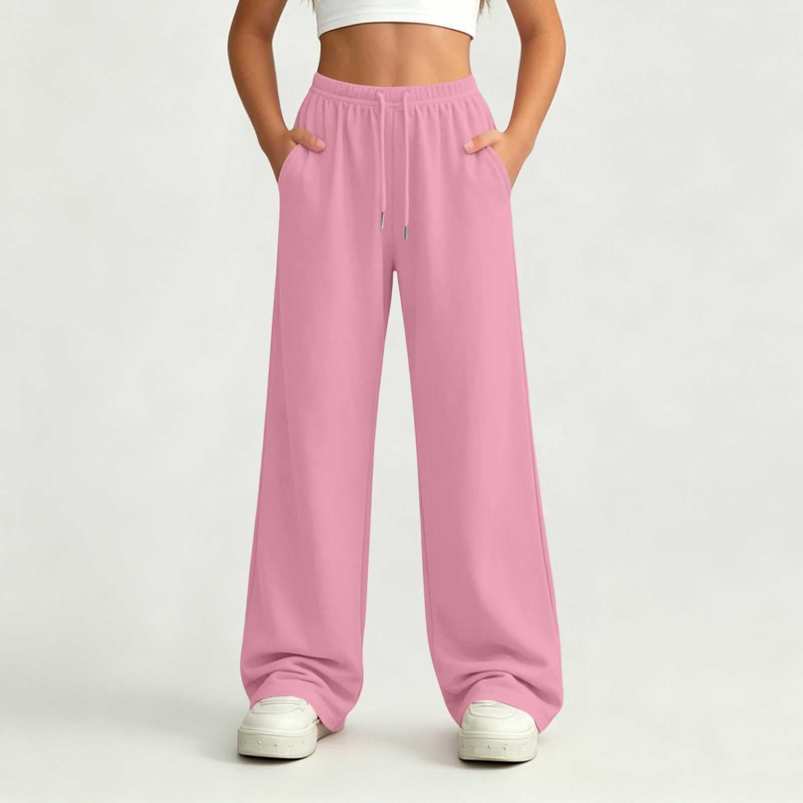 BCSIOAOI Girls Long Pants,Solid Drawstring Wide Leg Casual Sweatpants ...