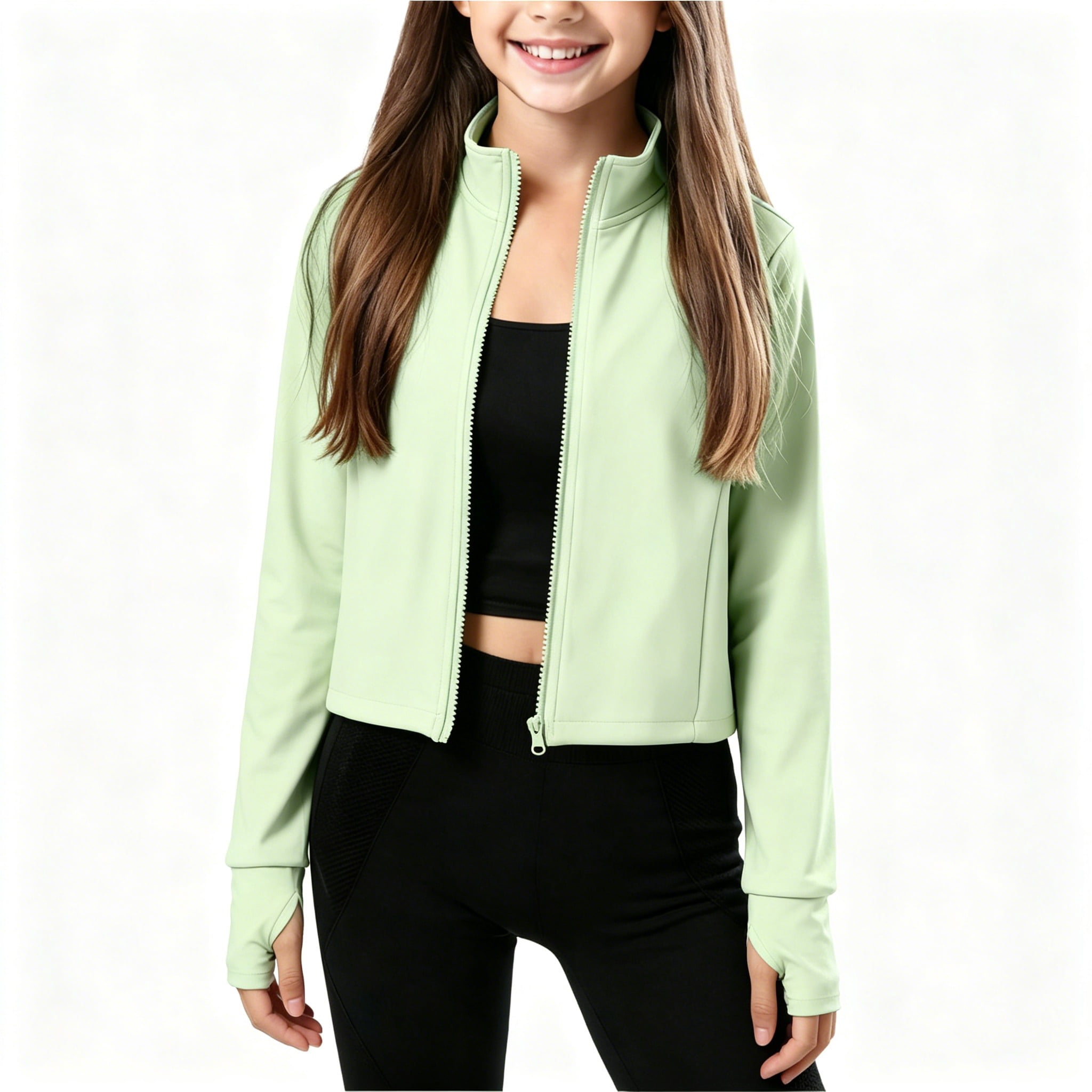 BCSIOAOI Girls Outerwear,Stand Collar Full Zip Cropped Yoga Jacket with ...