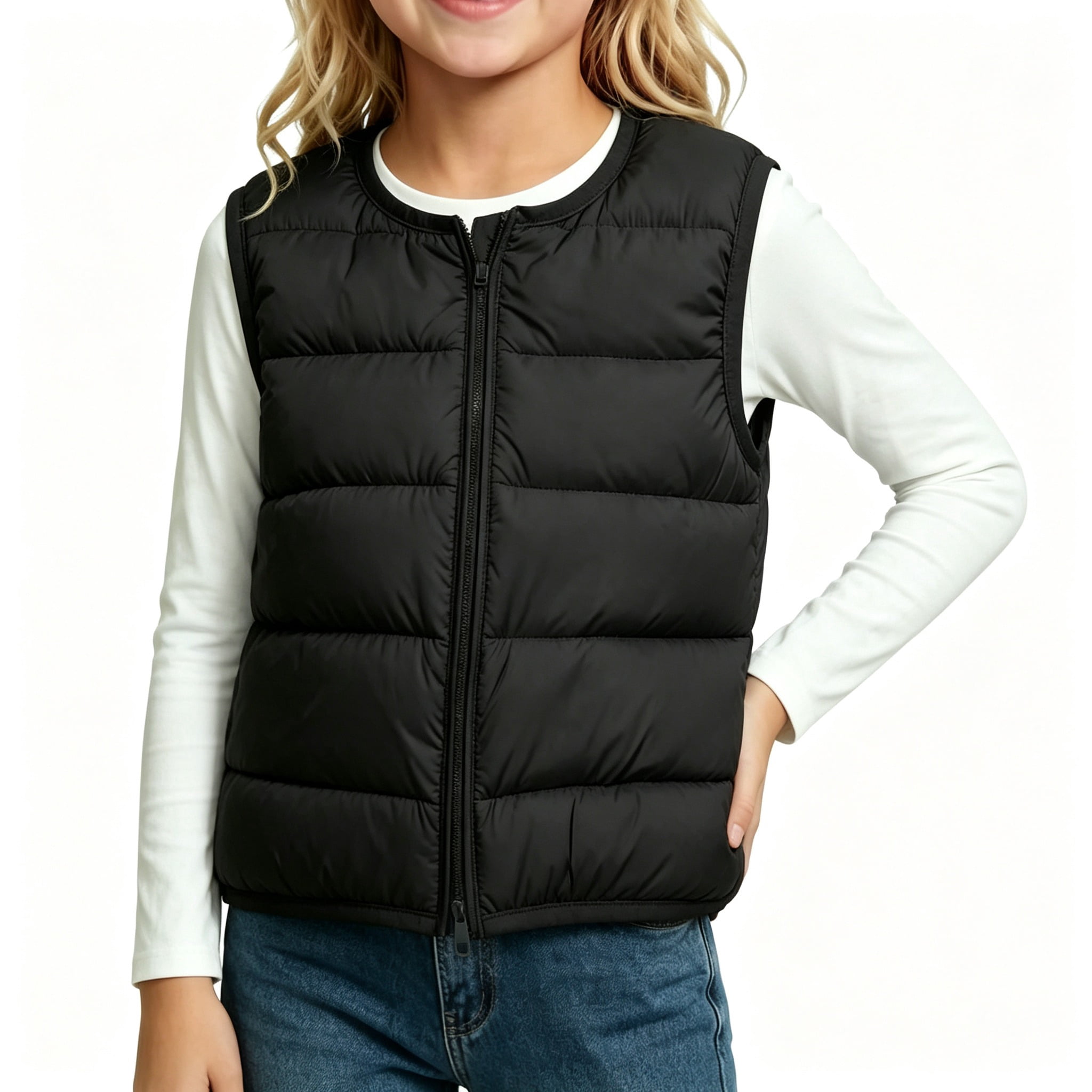 BCSIOAOI Girls Vest,Crew Neck Full Zip Padded Sleeveless Lightweight ...