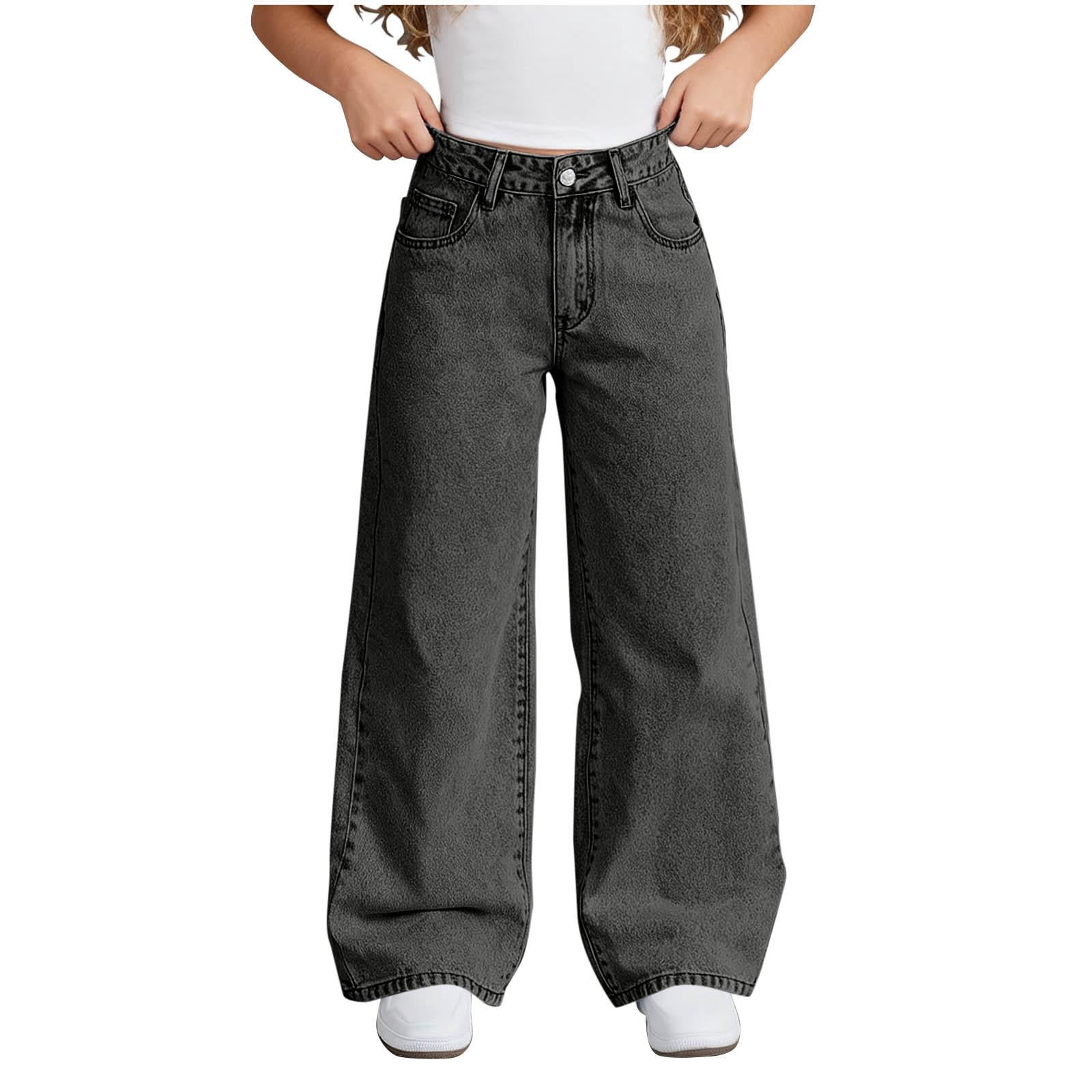 BCSIOAOI Kids Pants Girls,Denim Bow Embroidered Wide-Leg Casual Loose ...