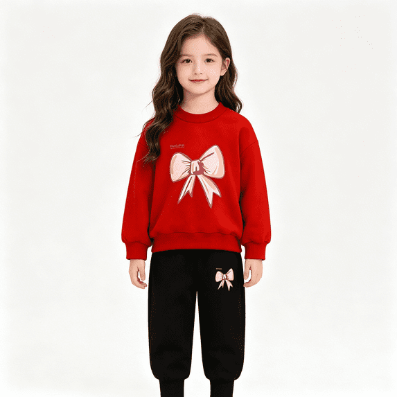 BCSIOAOI Toddler 2 Piece Girls Outfit,Bow Print Crew Neck Sweatshirt ...
