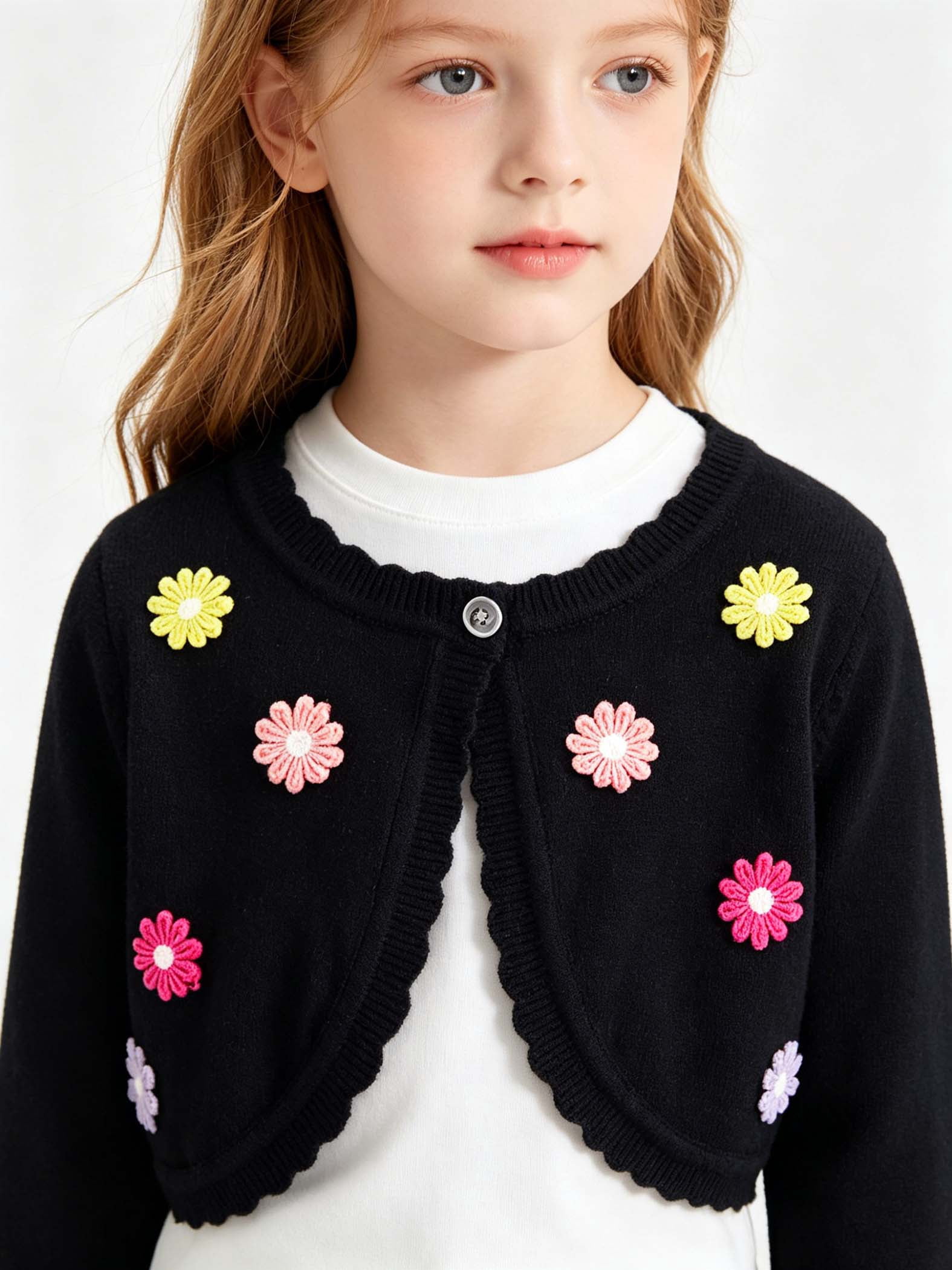 BCSIOAOI Toddler Girls Jacket,Cropped Floral Applique Single Button ...