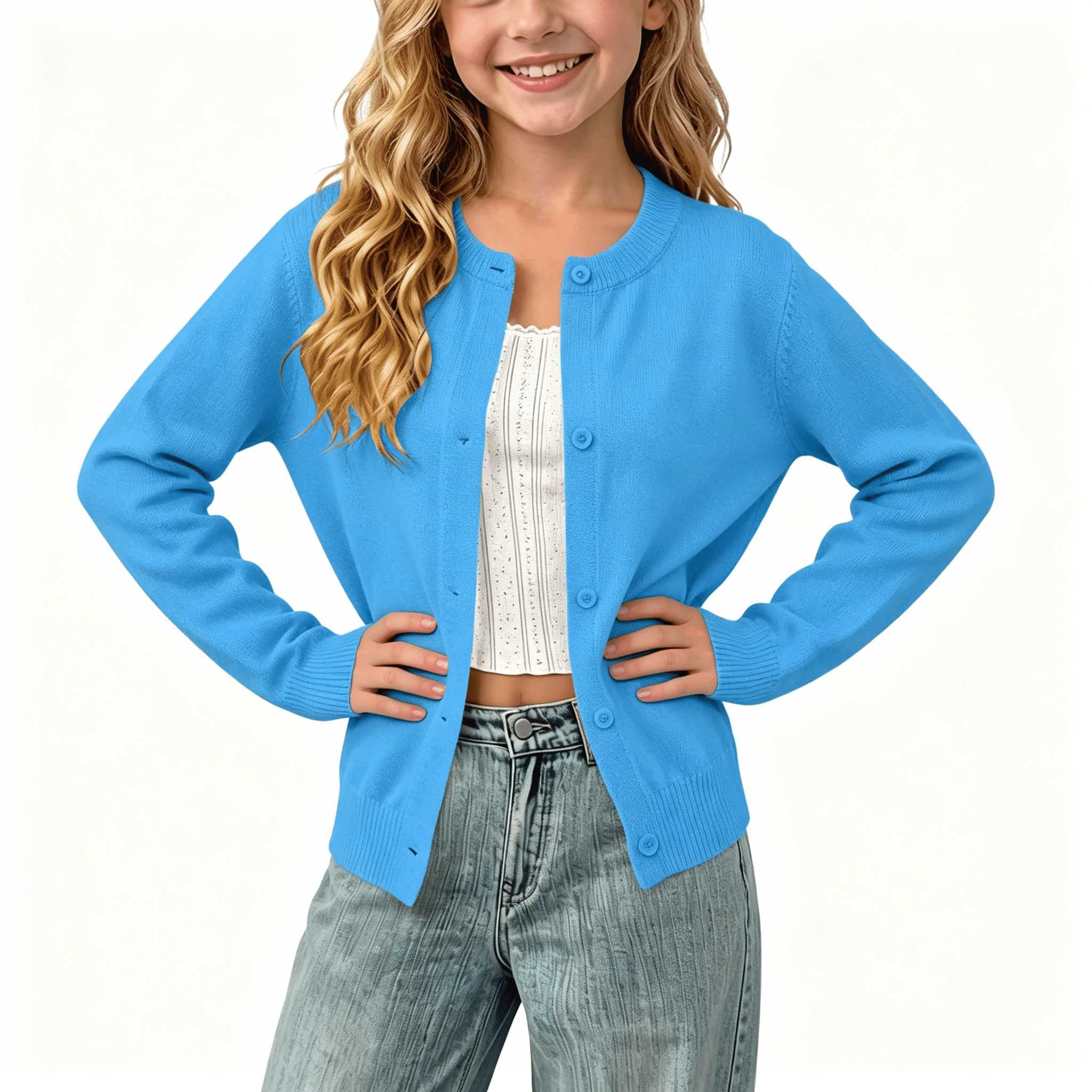 BCSIOAOI Toddler Girls Jacket,Knitting Cotton Crew Neck Button Front ...