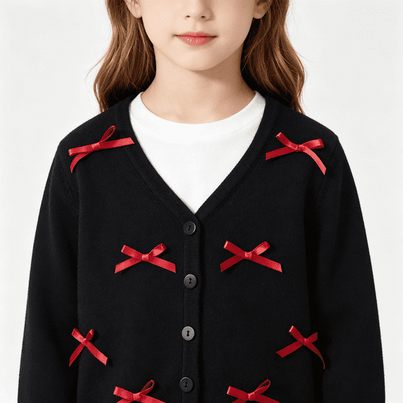 BCSIOAOI Toddler Girls Outerwear,V-Neck Button Front Bow Decor Long ...