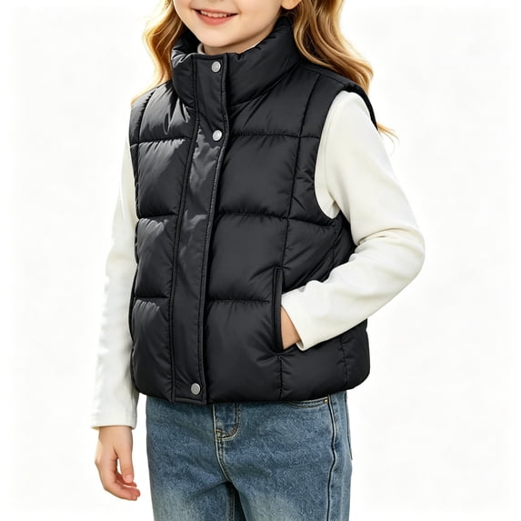 BCSIOAOI Toddler Girls Puffer Vest,Stand Collar Snap Button Sleeveless ...
