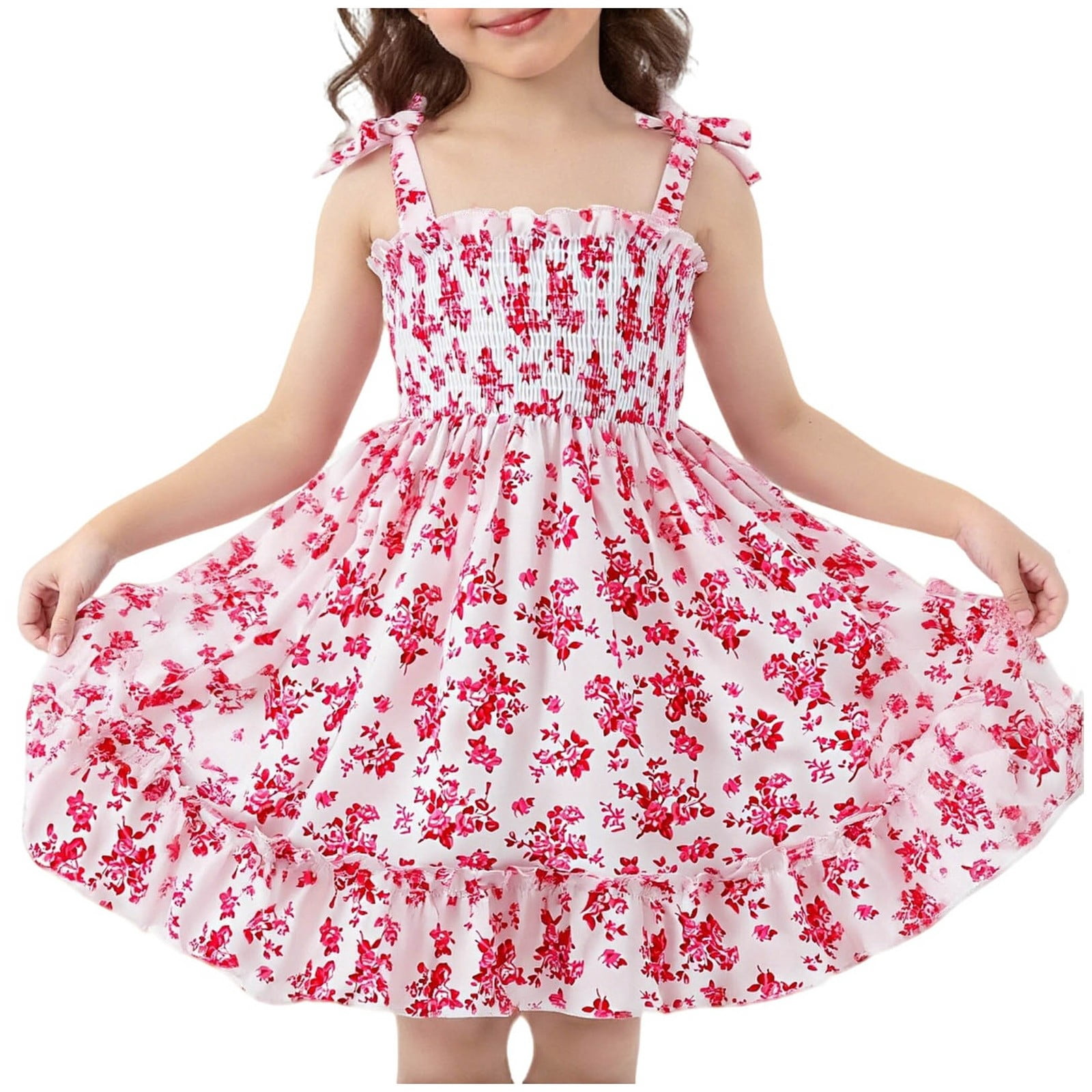 BCSIOAOI Toddler Tank Top Dress,Floral Print Smocked Ruffle Hemsundress ...
