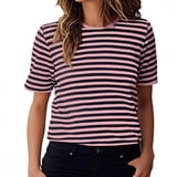 BCSIOAOI Tops for Women,Crew Neck Short Sleeve Striped Print Casual T ...
