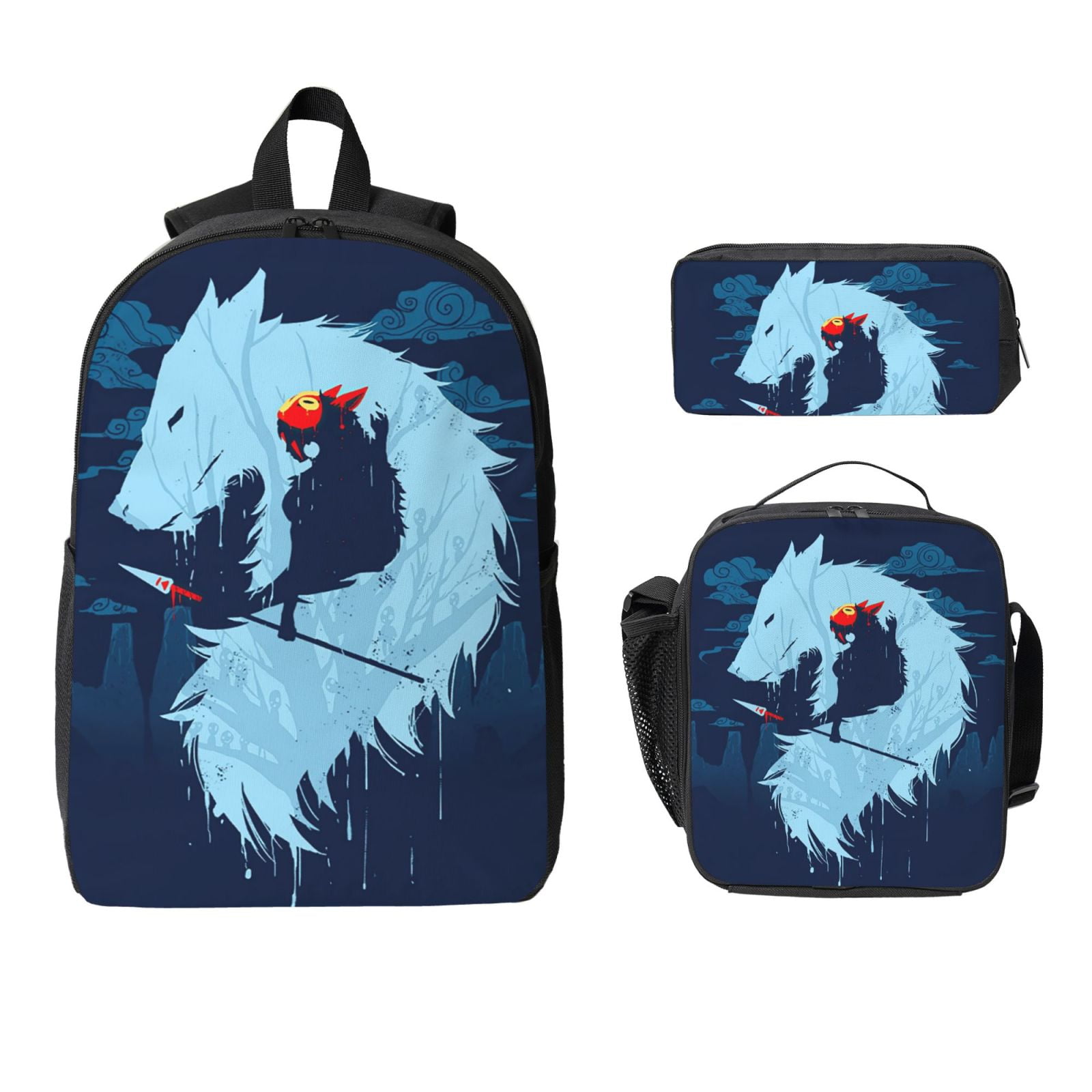 BCVXVAI Anime Princess Mononoke Backpack and Lunch Bag 3pcs Set ...