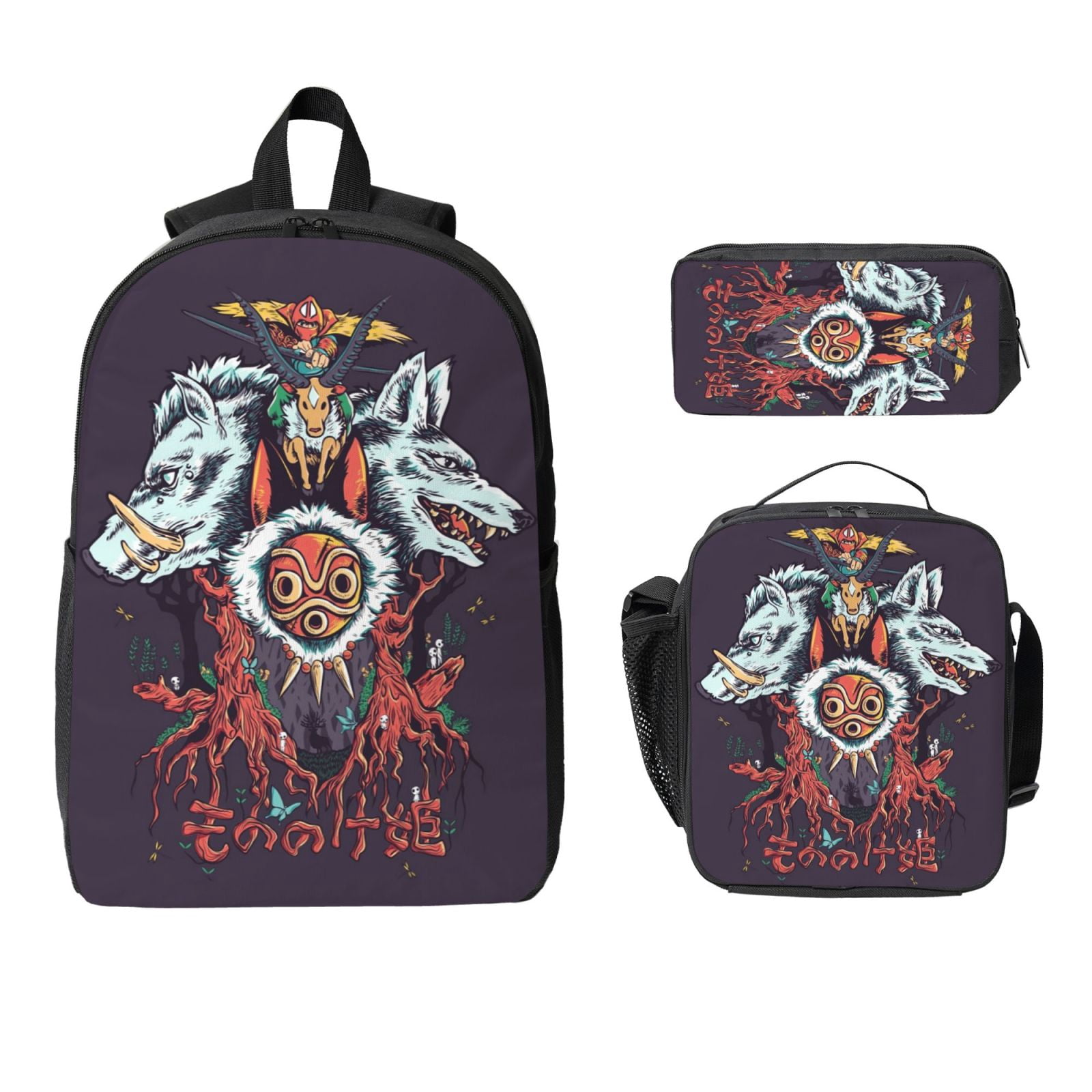 BCVXVAI Anime Princess Mononoke Backpack and Lunch Bag 3pcs Set ...