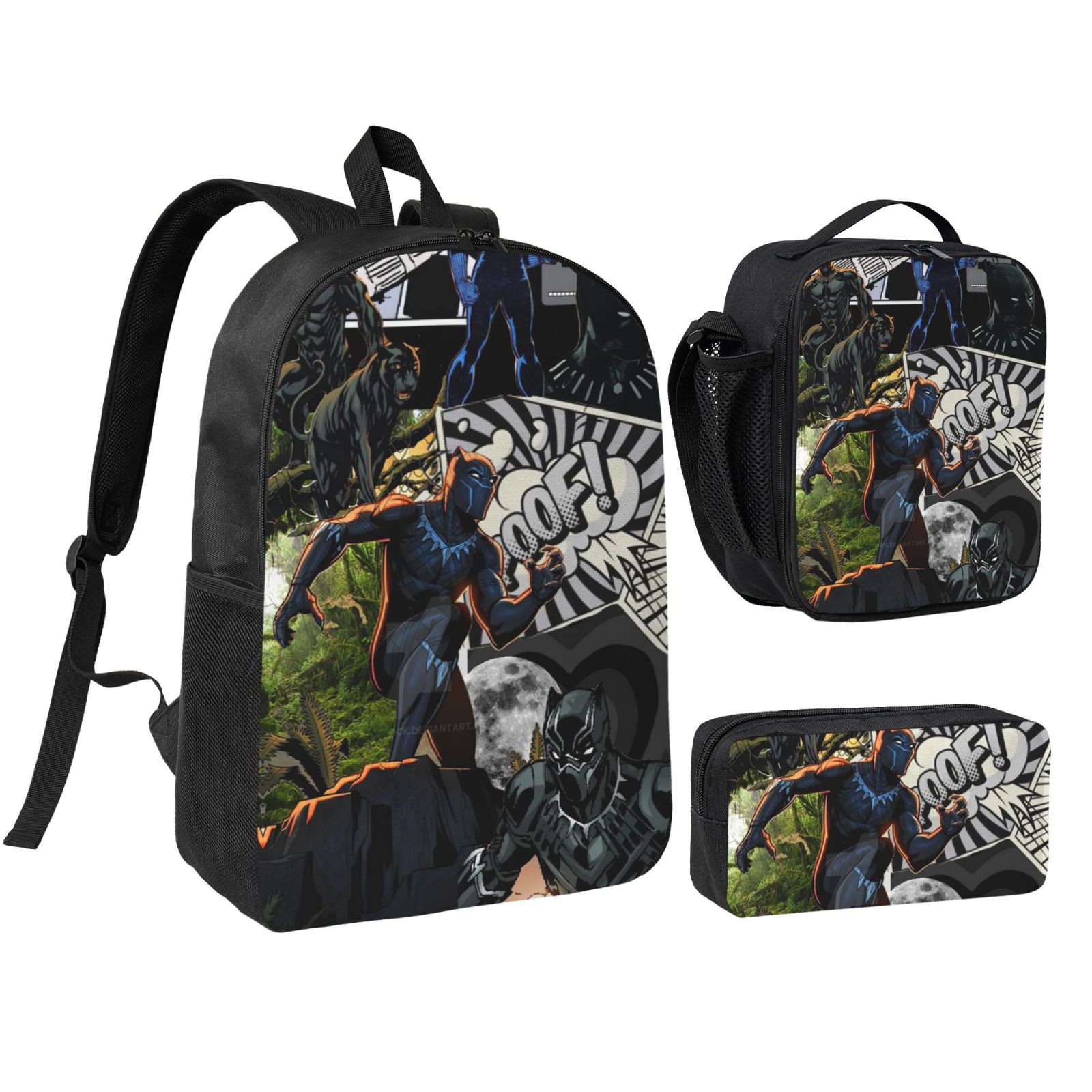 BCVXVAI Black Panther 3-Piece Backpack and Lunch Bag Set, Custom ...