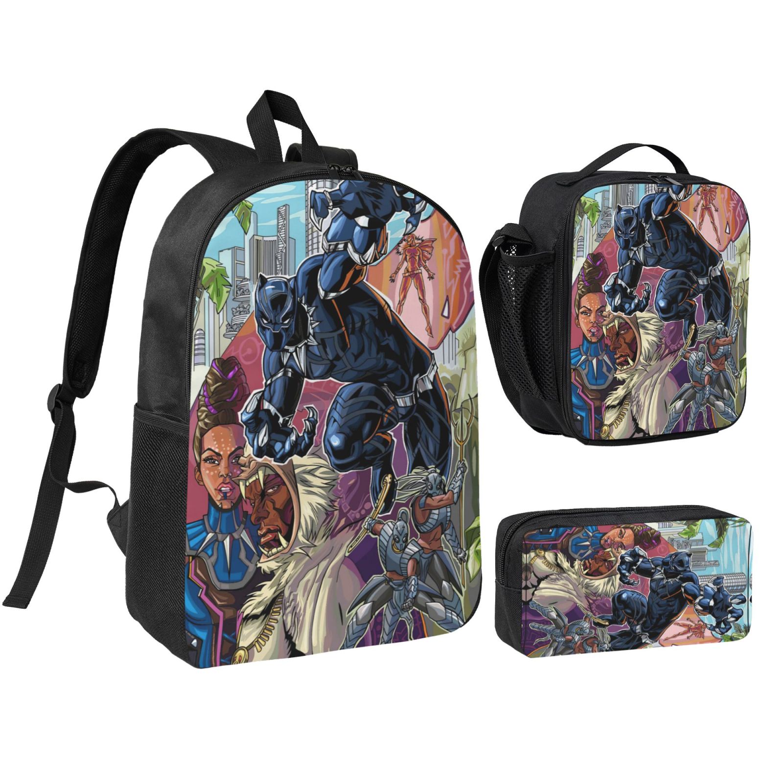 BCVXVAI Black Panther 3-Piece Backpack and Lunch Bag Set, Custom ...