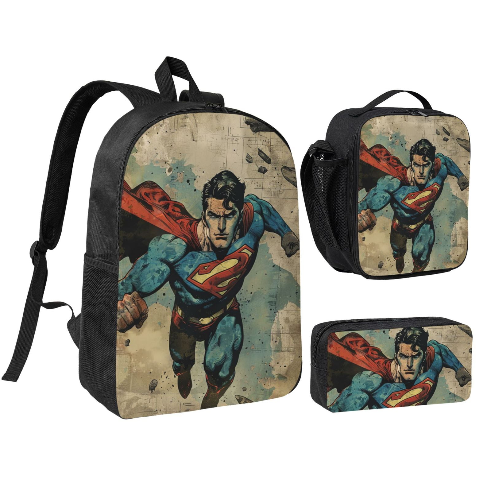 BCVXVAI Superman Backpack 3 Pcs Casual Multifunction Travel Backpacks ...