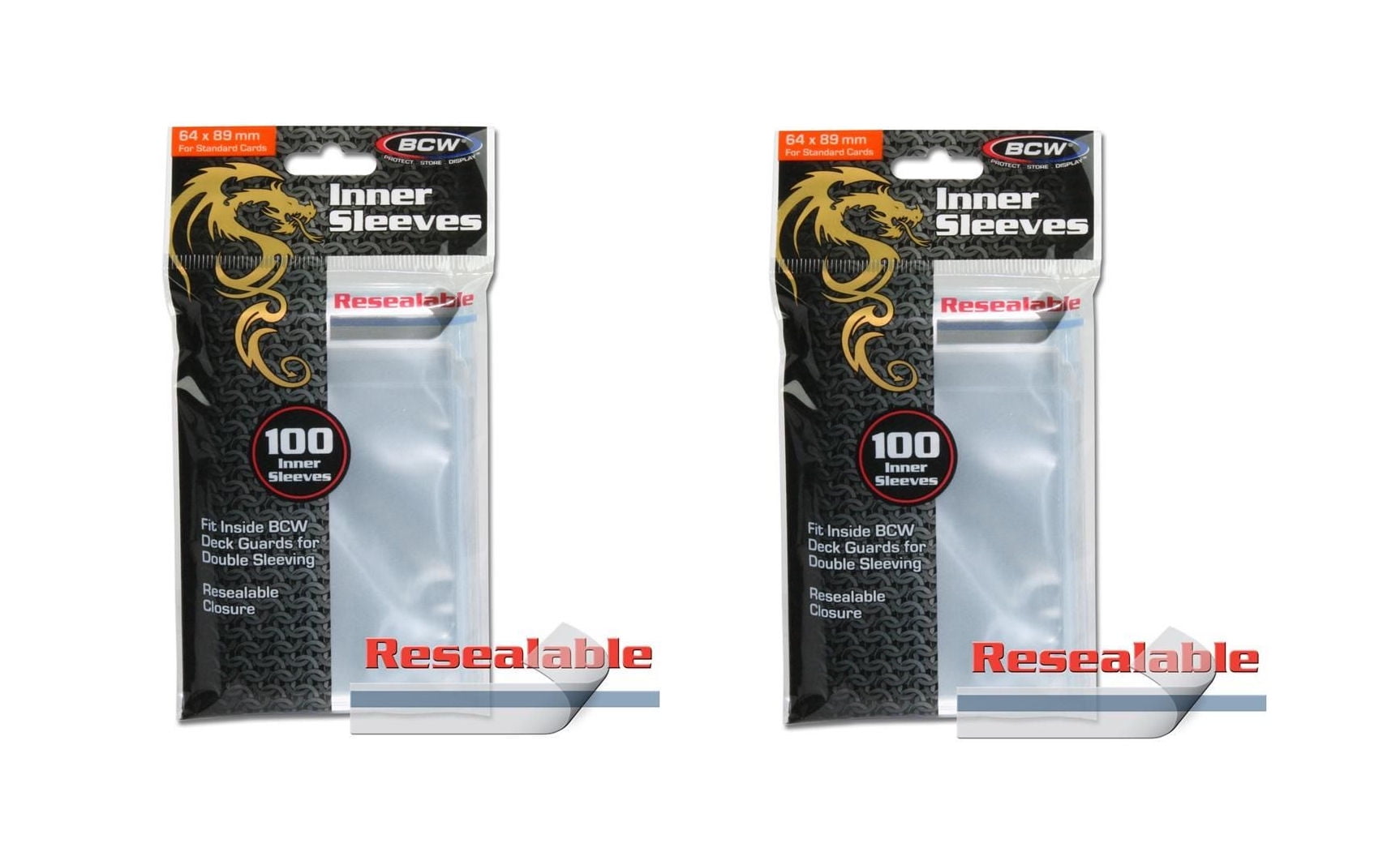 BCW 100 Count Standard Size Resealable Inner Clear Sleeves - 2 Packs ...
