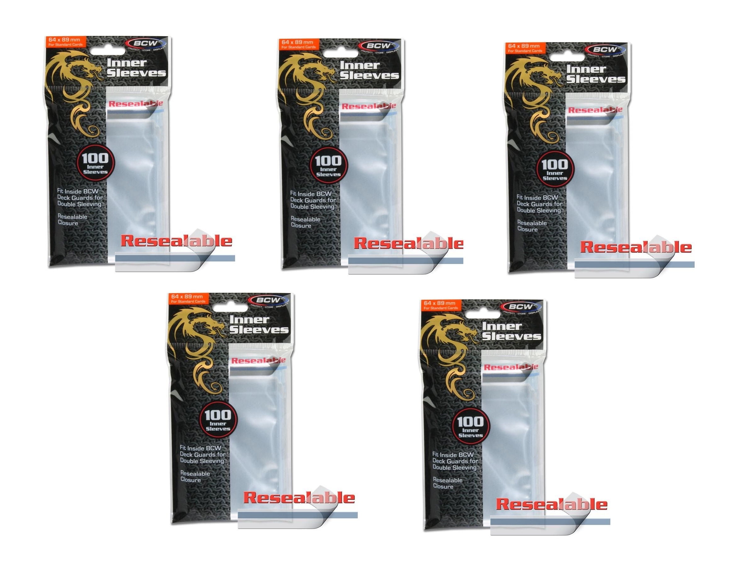 BCW 100 Count Standard Size Resealable Inner Clear Sleeves - 5 Packs ...