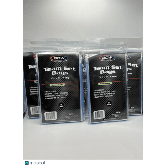 BCW Resealable Team Set Bags 5 Packs of 100 Sleeves Holds Up to 35 ...