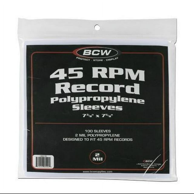 "BCW 100-Pack 45 RPM Vinyl Record Polypropylene Sleeves, 2 Mil Thick, 7 ...