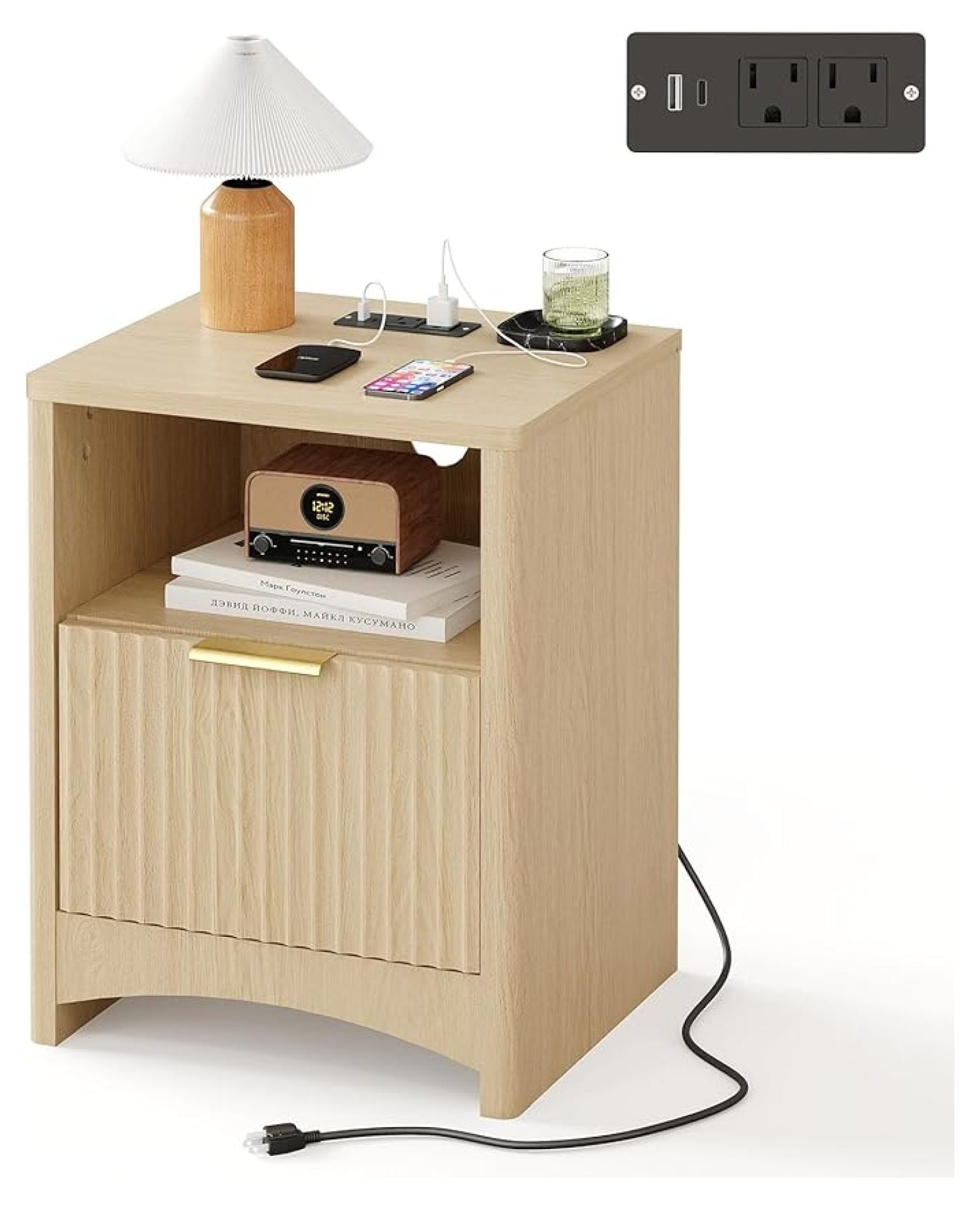 BCWAL Modern Nightstand with Charging Station, Bedside Table with USB ...