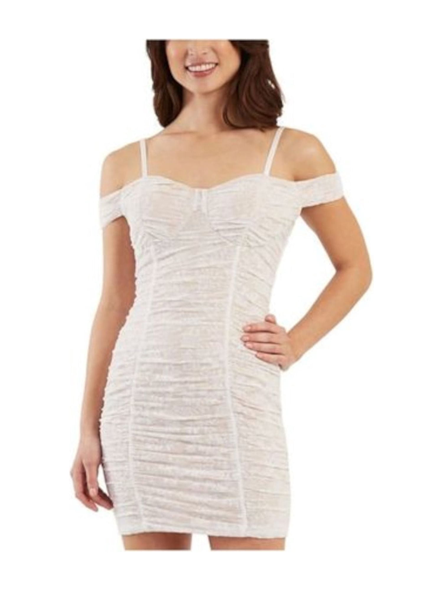 BCX DRESS Womens Ivory Ruched Adjustable Floral Short Sleeve Sweetheart ...