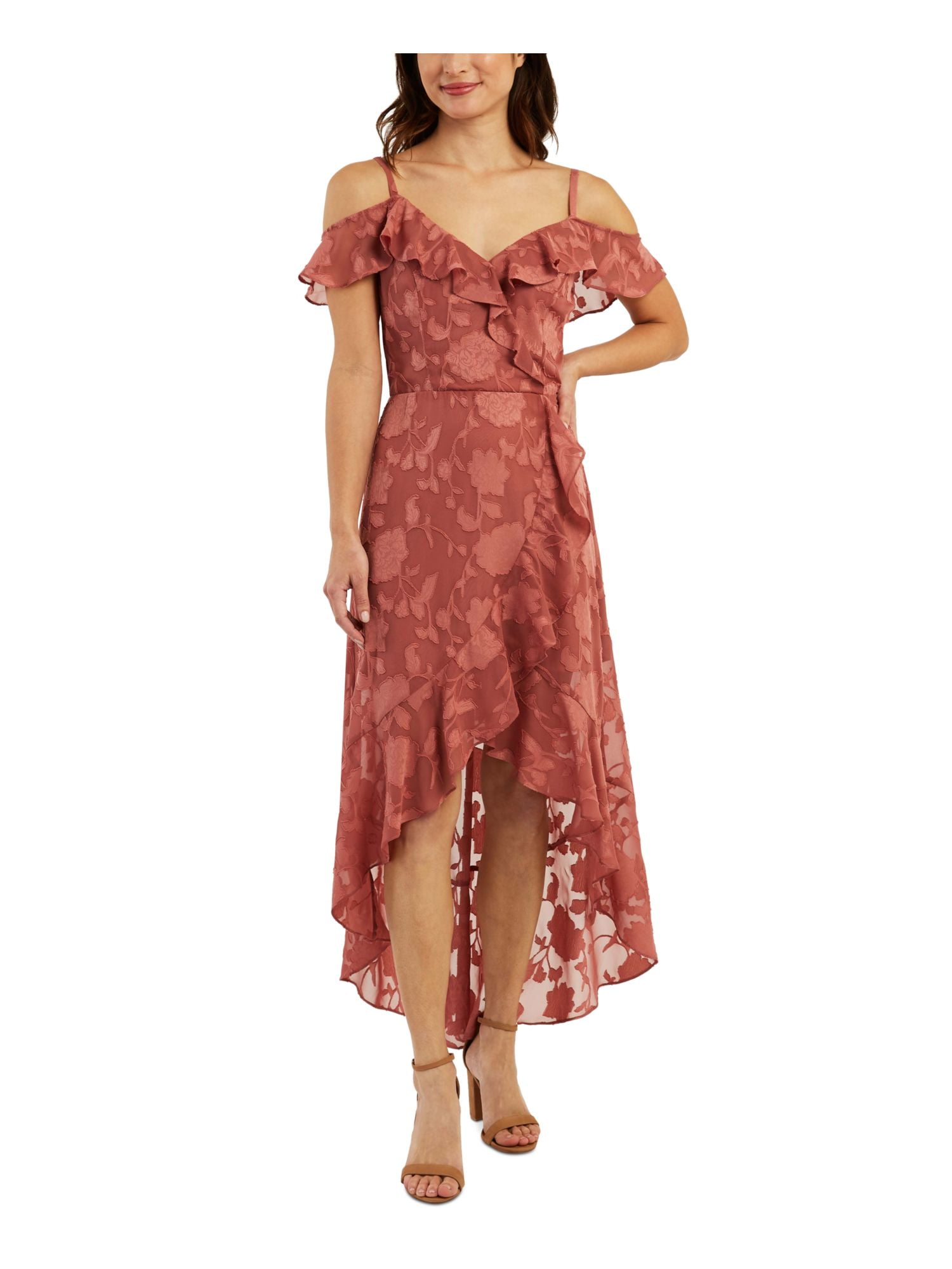 Bcx Dress Womens Pink Ruffled Cold Shoulder Pullover Wrap Style Lined