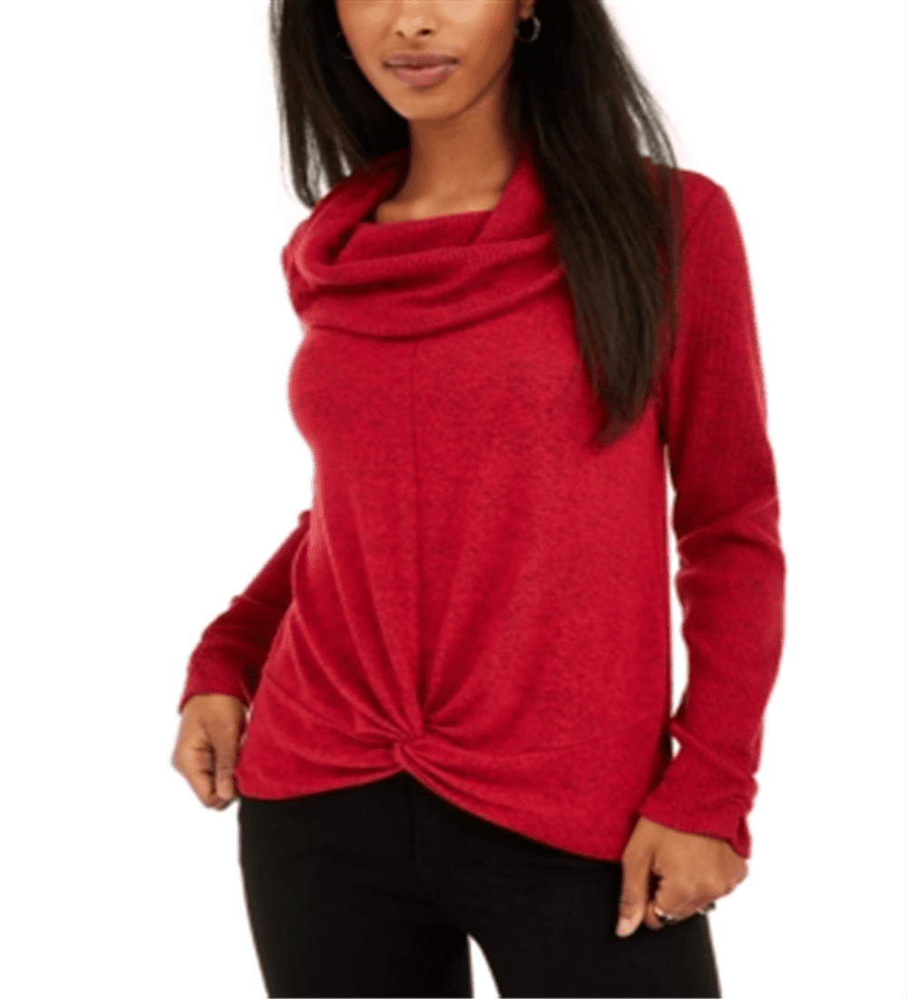 BCX Junior's Textured Cowlneck Twist Front Sweater Red Size Large ...