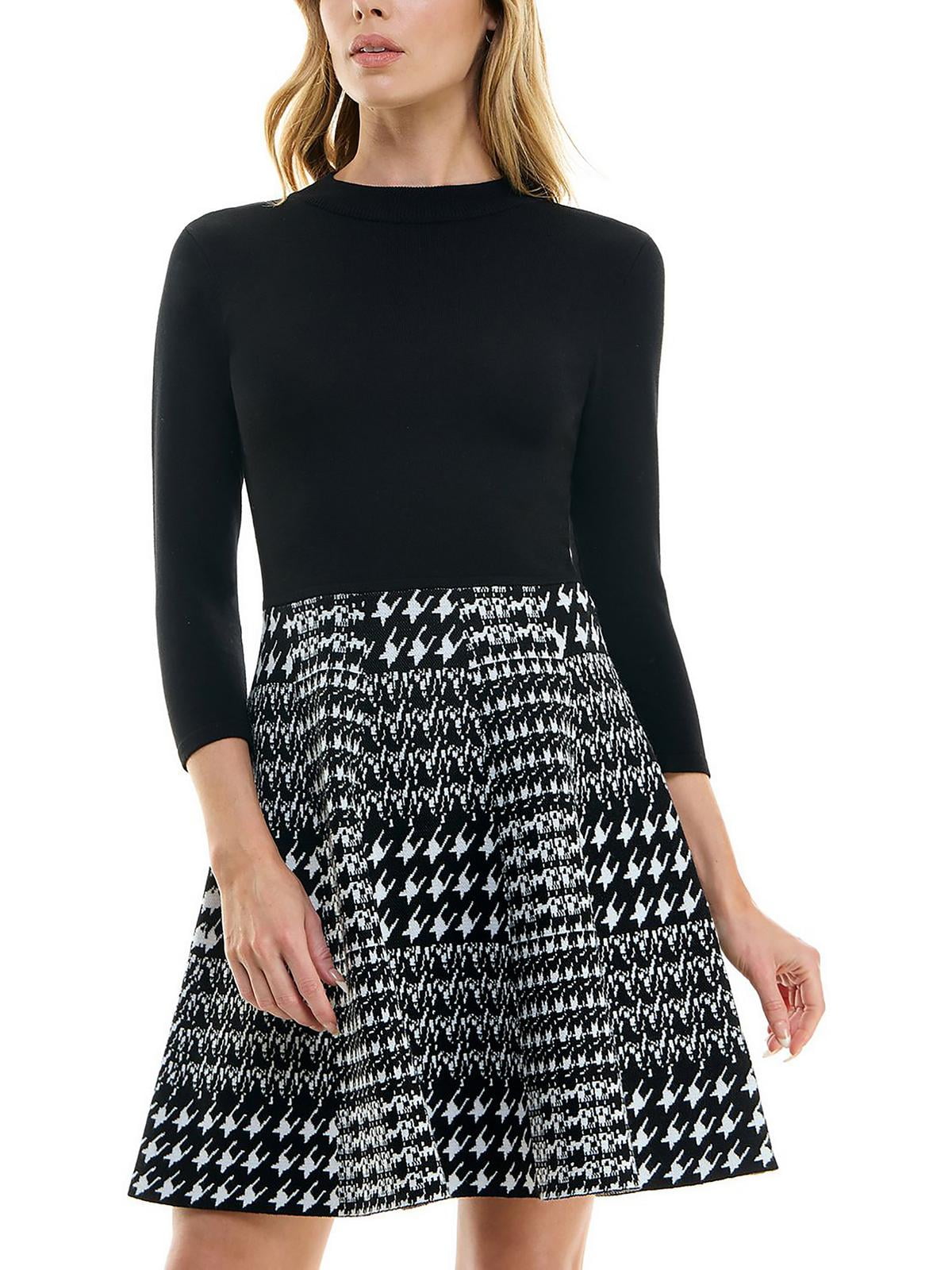 BCX Juniors' Houndstooth-Skirt Long-Sleeve Sweater Dress - Walmart.com