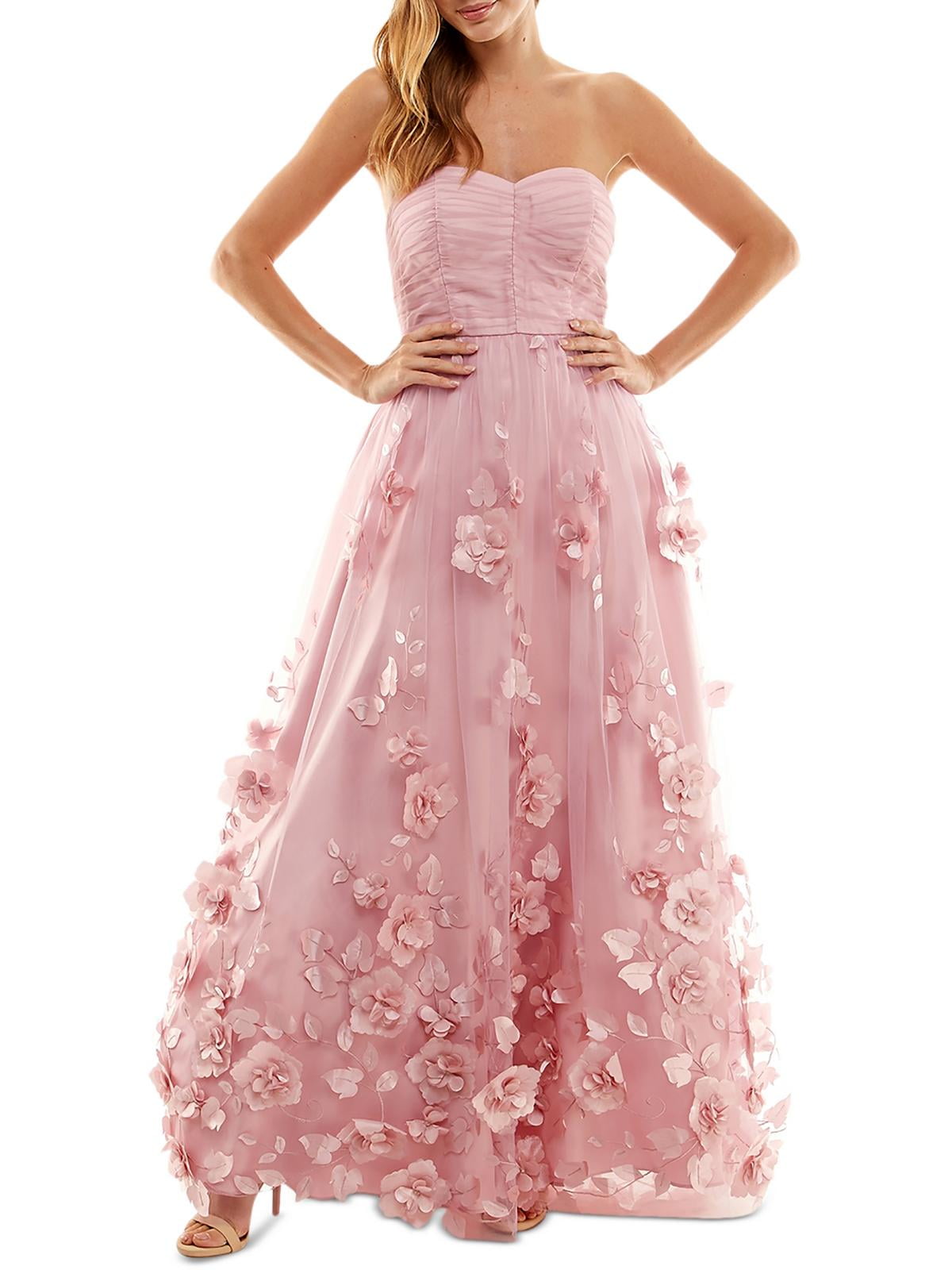 BCX Teenager's Party Pink 3D Floral Ruched Strapless Gown Dress Size 11 ...