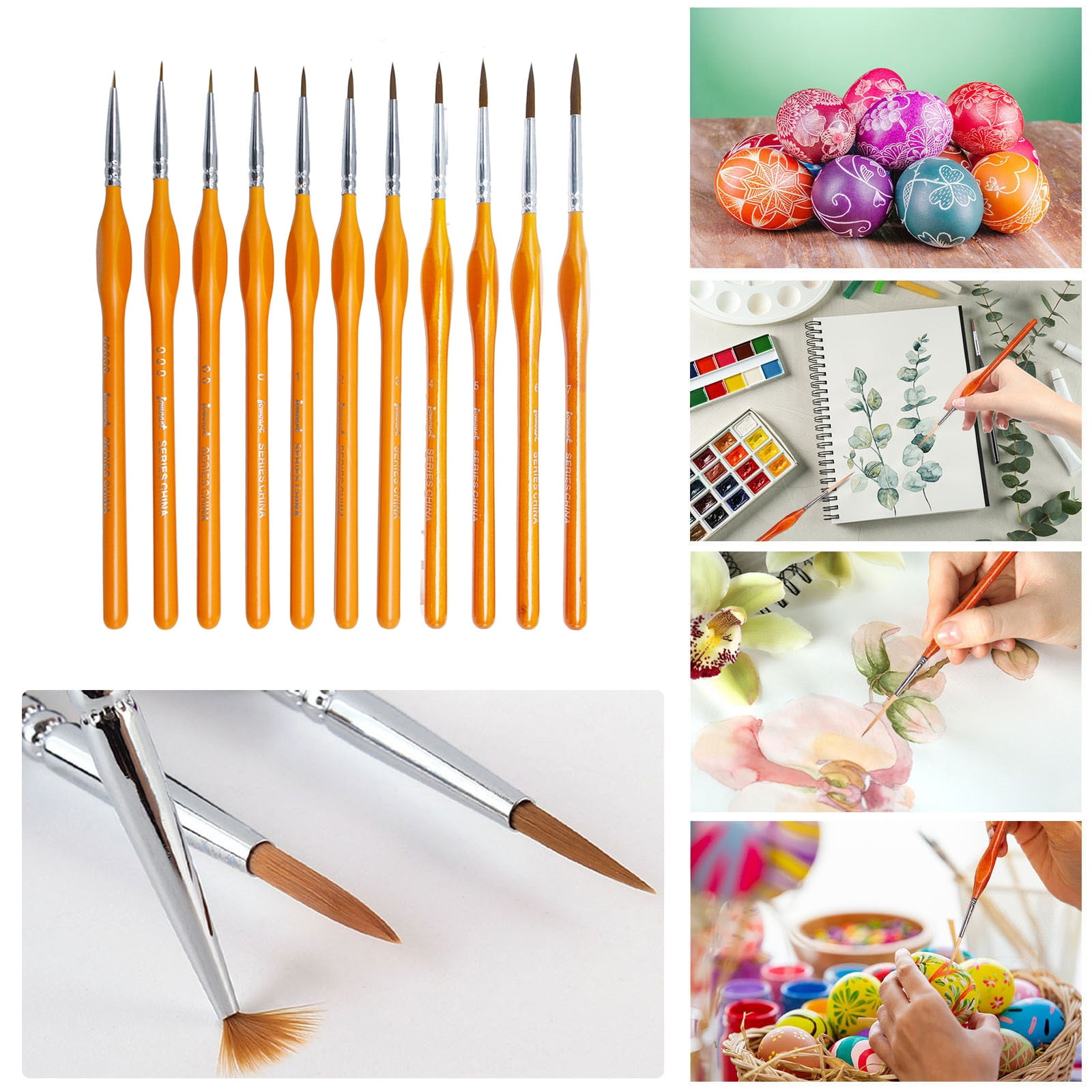 BCZHQQ 11 Pcs Miniature Detail Paint Brush Set with Natural Wood Handle ...