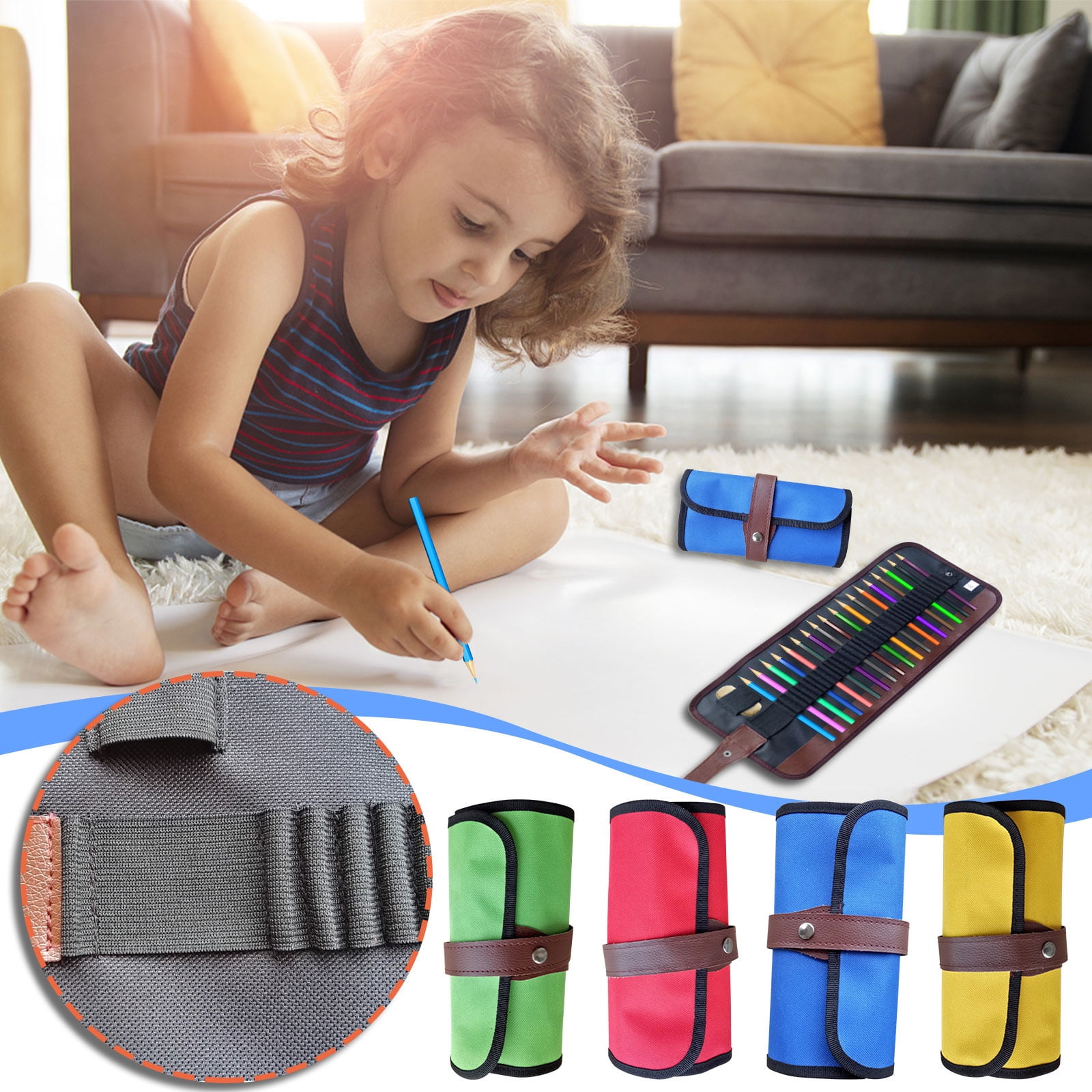 BCZHQQ 24 Slots Roll Up Pencil Case,Oxford Cloth Pencil Wrap Pouch Pen ...