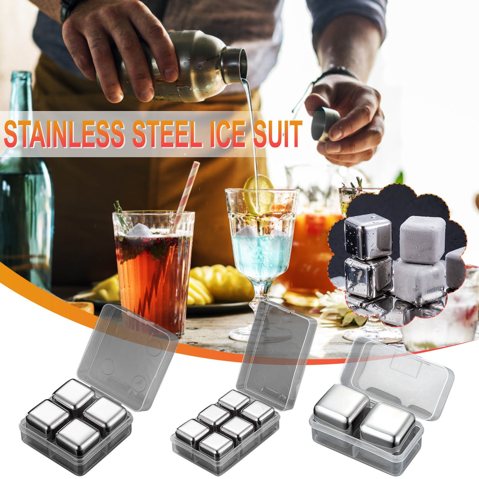 BCZHQQ 6 PC Stainless Steel Ice Cubes Reusable - Ice Cubes Stainless ...
