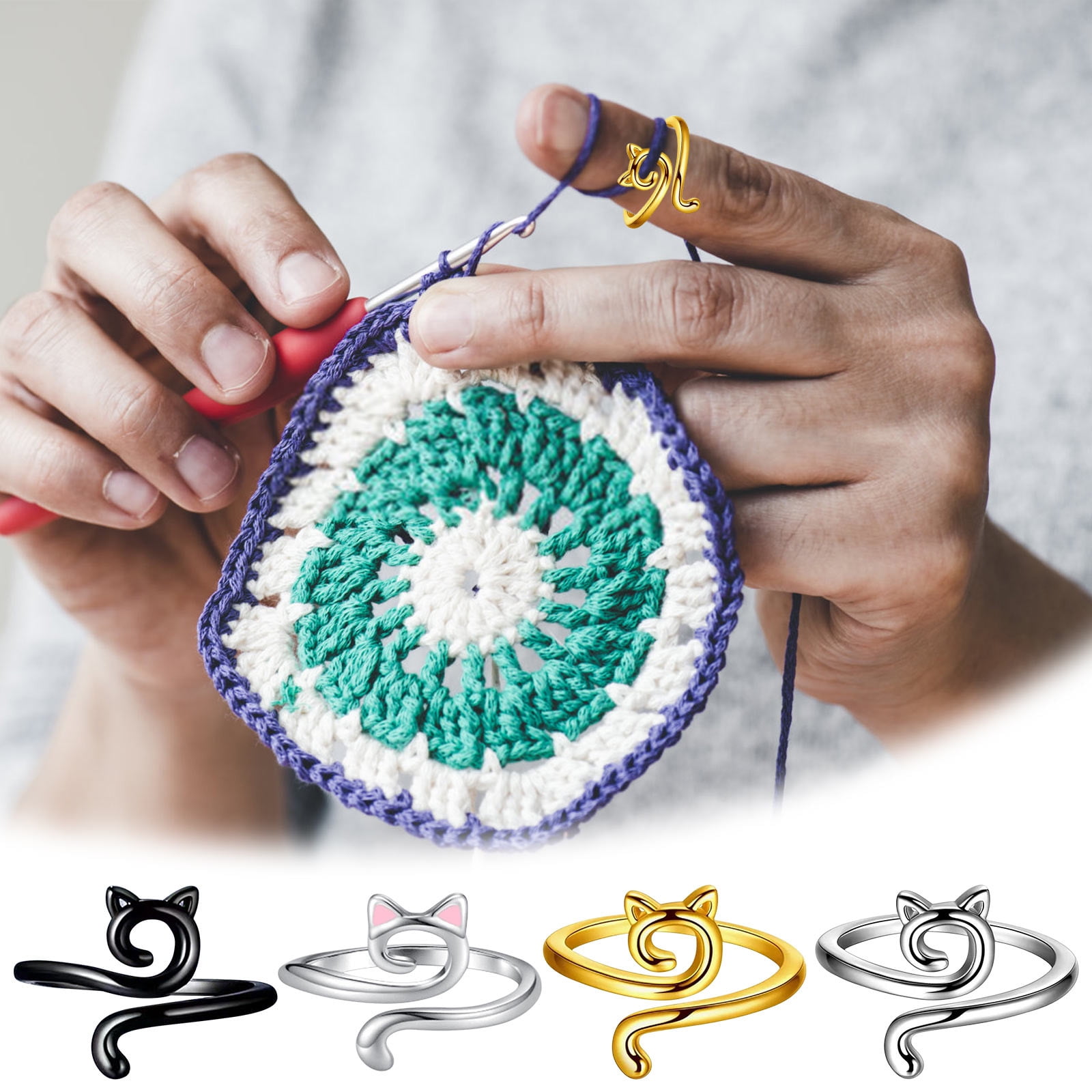 BCZHQQ Crochet Ring,Cat Crochet Rings for Crocheting,Adjustable Crochet ...