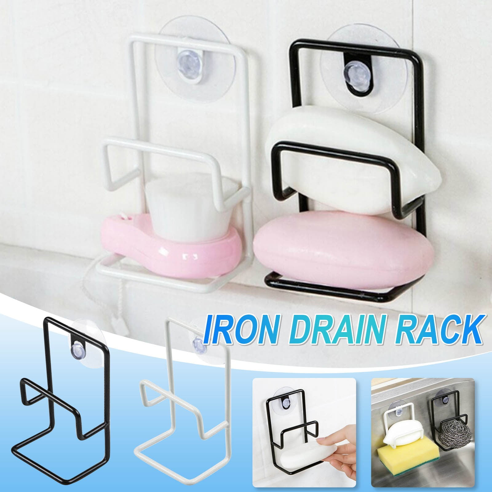 BCZHQQ Double Sponge Holder-Steel Rack Organizer for Kitchen Sink,One ...