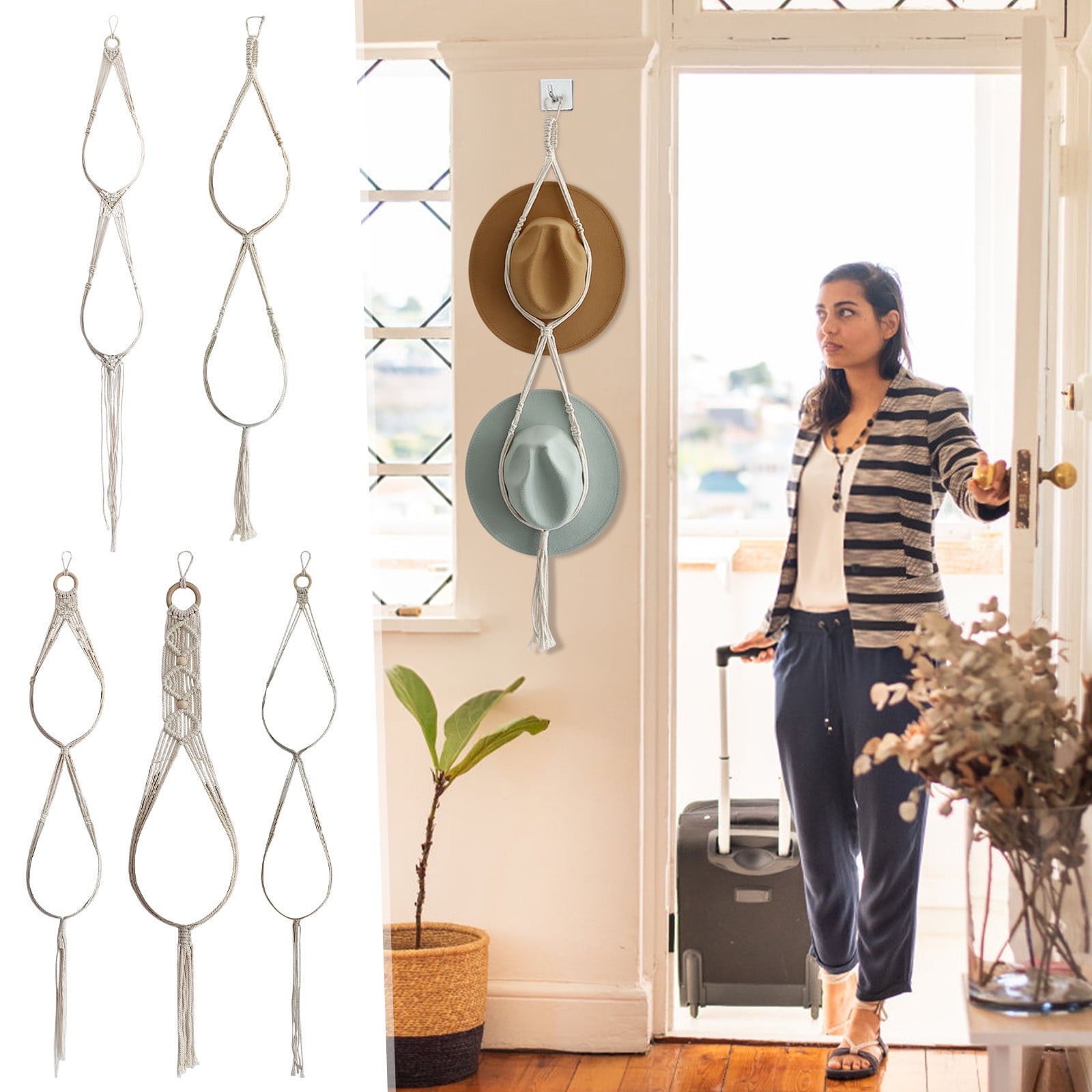 BCZHQQ Hat Hangers,Boho Hats Rack for for Wall Hanging,Black White ...