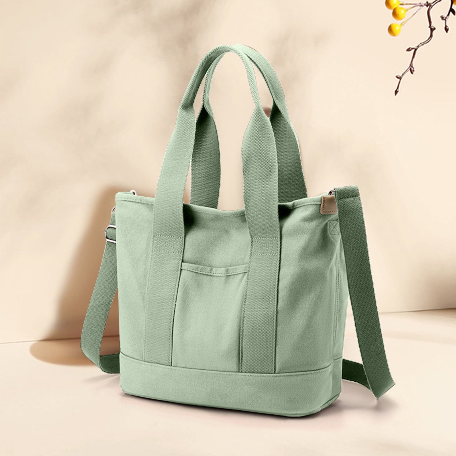 BCZHQQ Multi Pocket Canvas Tote Bag with Zipper,Medium Work Bag with ...