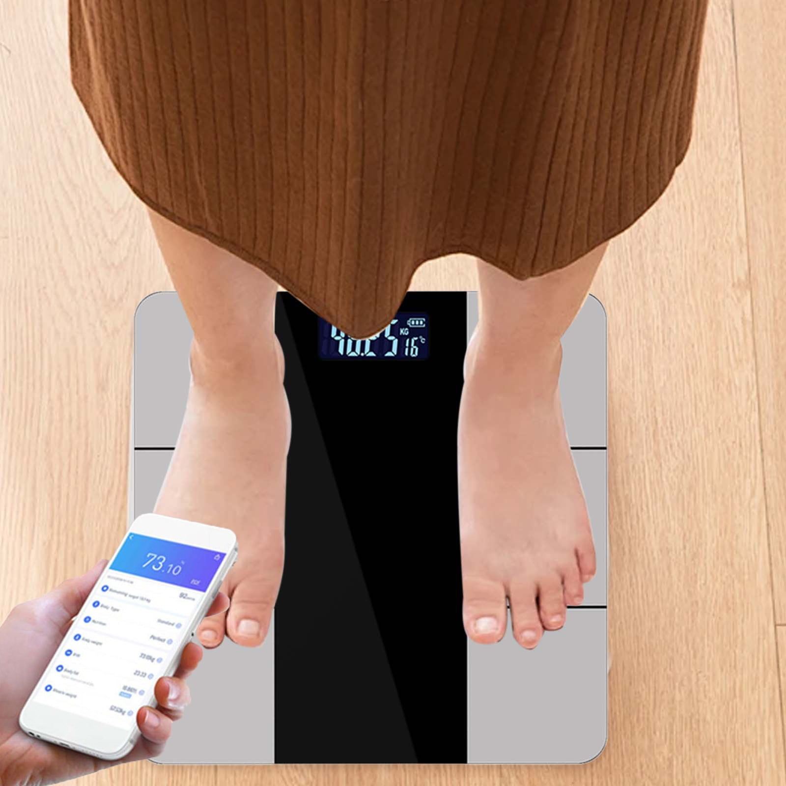 BCZHQQ Smart Body Composition Scale,13 Biometrics,Glass (Black),10 ...