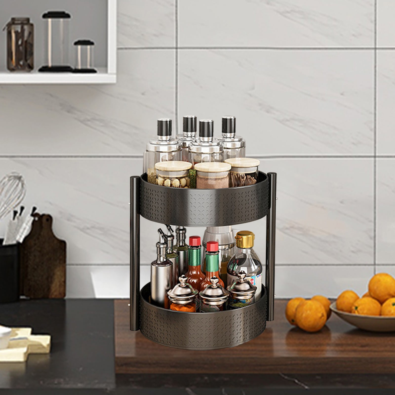 BCZHQQ Turntable Organizer,2 Tiered Rotating Kitchen Storage Rack ...