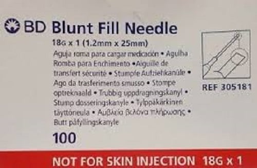 BD Blunt Fill Needle 18G X 1" 100/bx 305181 - Walmart.com