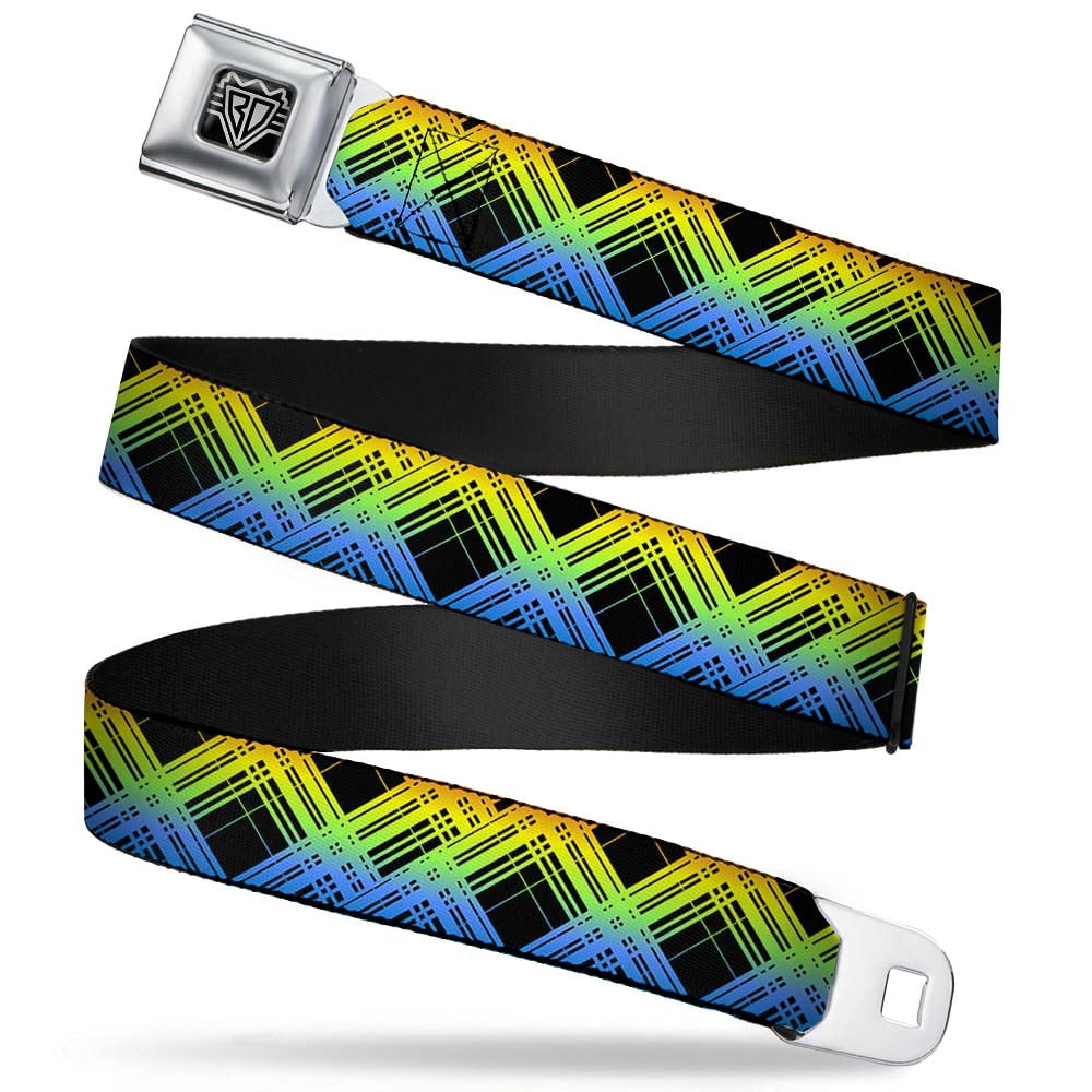 Buckle-Down Belt, Seatbelt Buckle Belt, Plaid X Gradient Black Orange ...