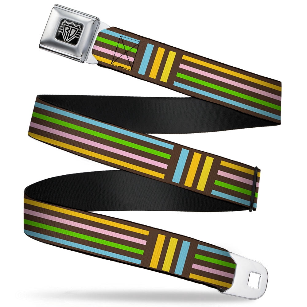 Buckle-Down Belt, Seatbelt Buckle Belt, Stripe Blocks Brown Multi ...