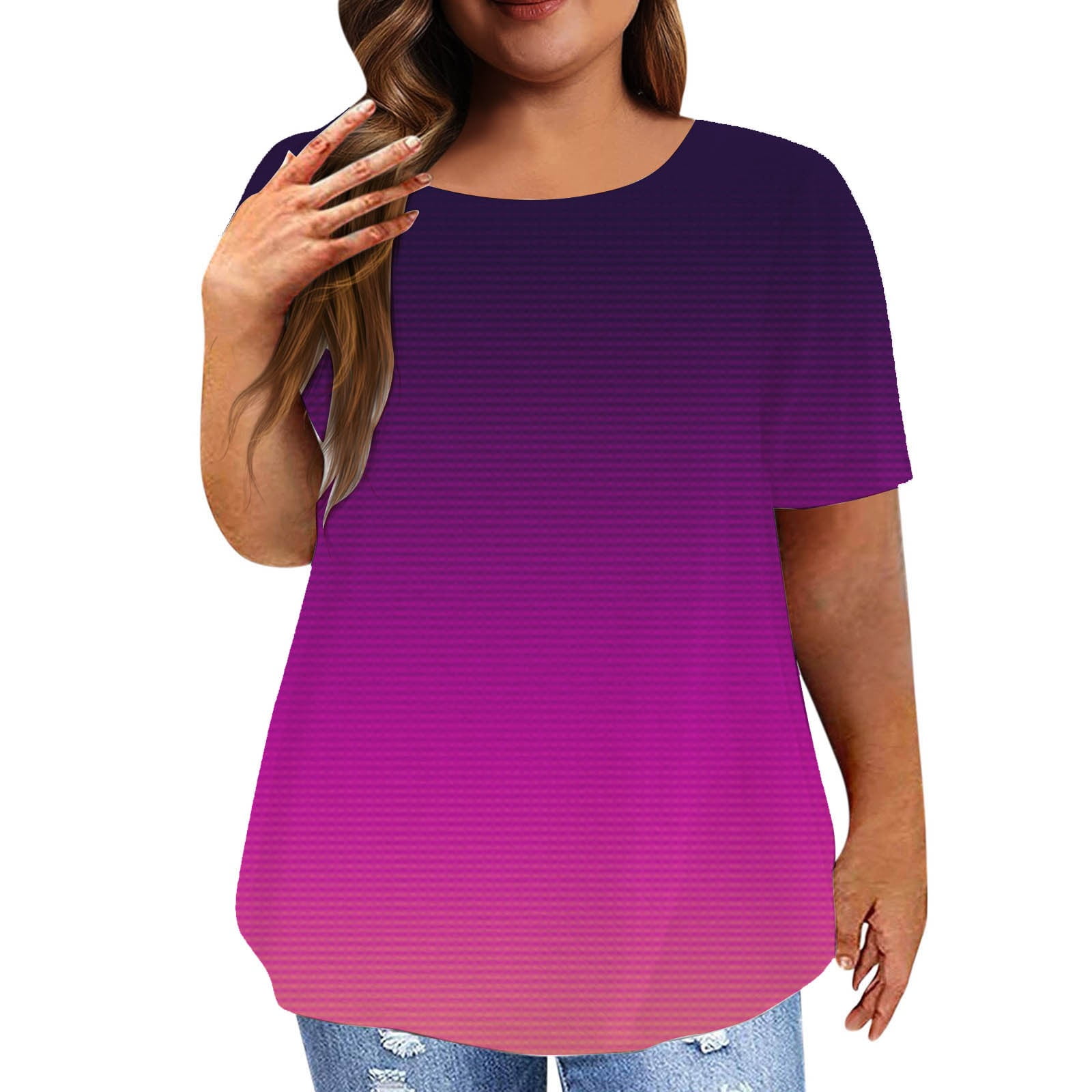 BDDVIQNN Summer Tops for Women Ladies Summer Plus Size Short Sleeved Round Neck T Shirt In 2023 ...