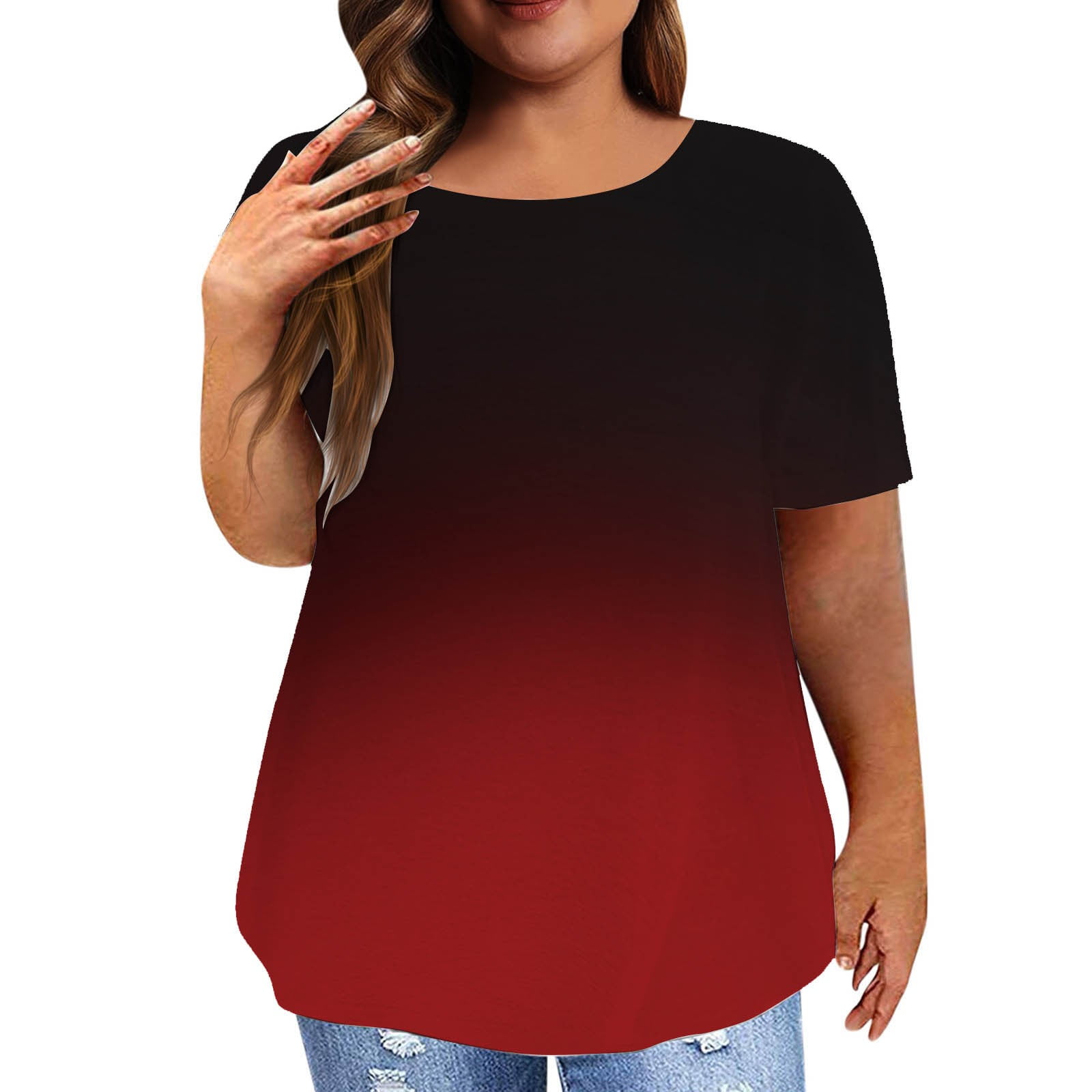 BDDVIQNN Summer Tops for Women Ladies Summer Plus Size Short Sleeved ...