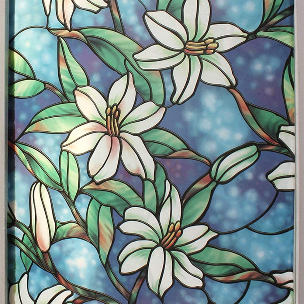 BDF 1CGB Window Film Floral Stained Glass Non-Adhesive Static Cling ...