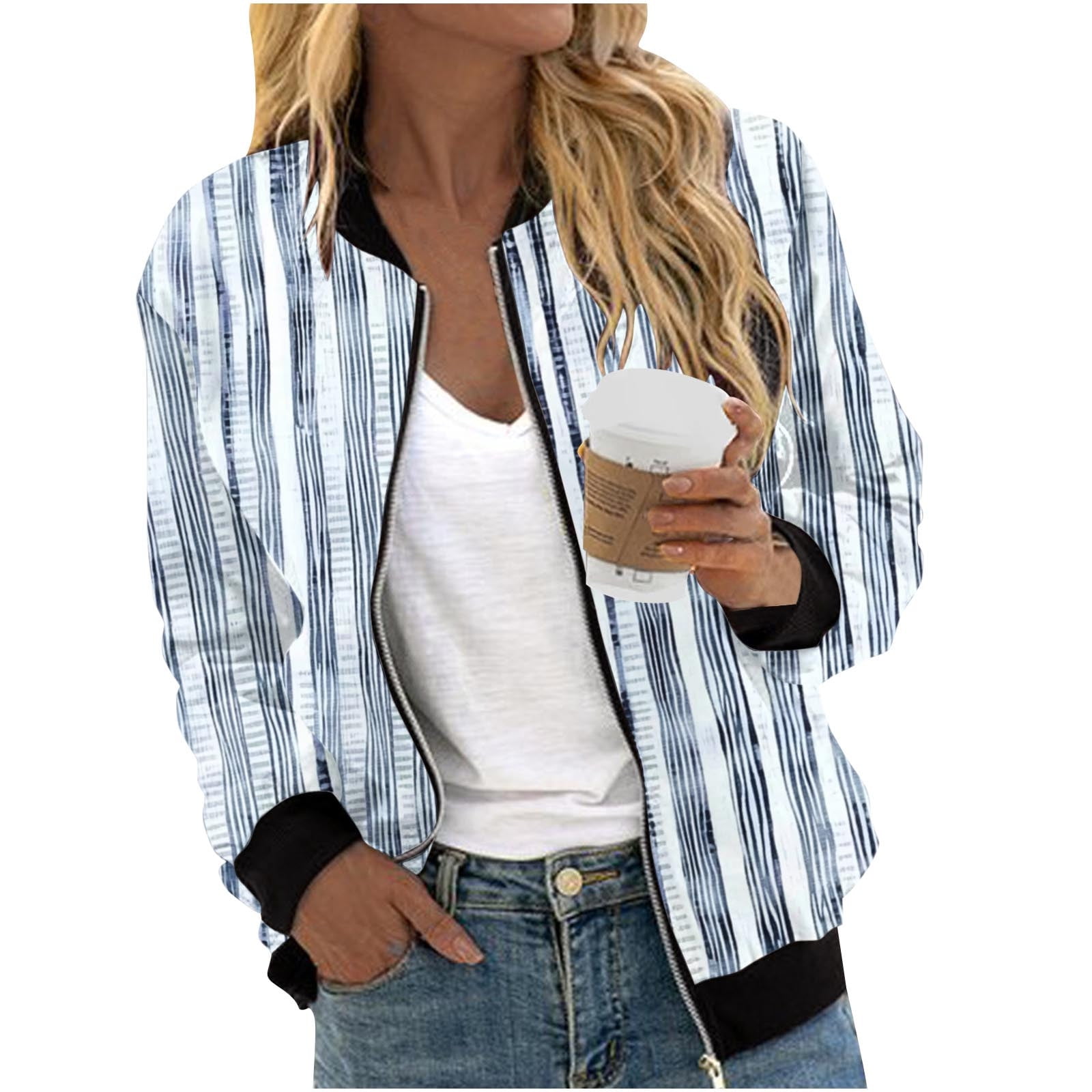 BDFZL Jacket For Women Zip Up Casual Long Sleeve Flannel Printed ...